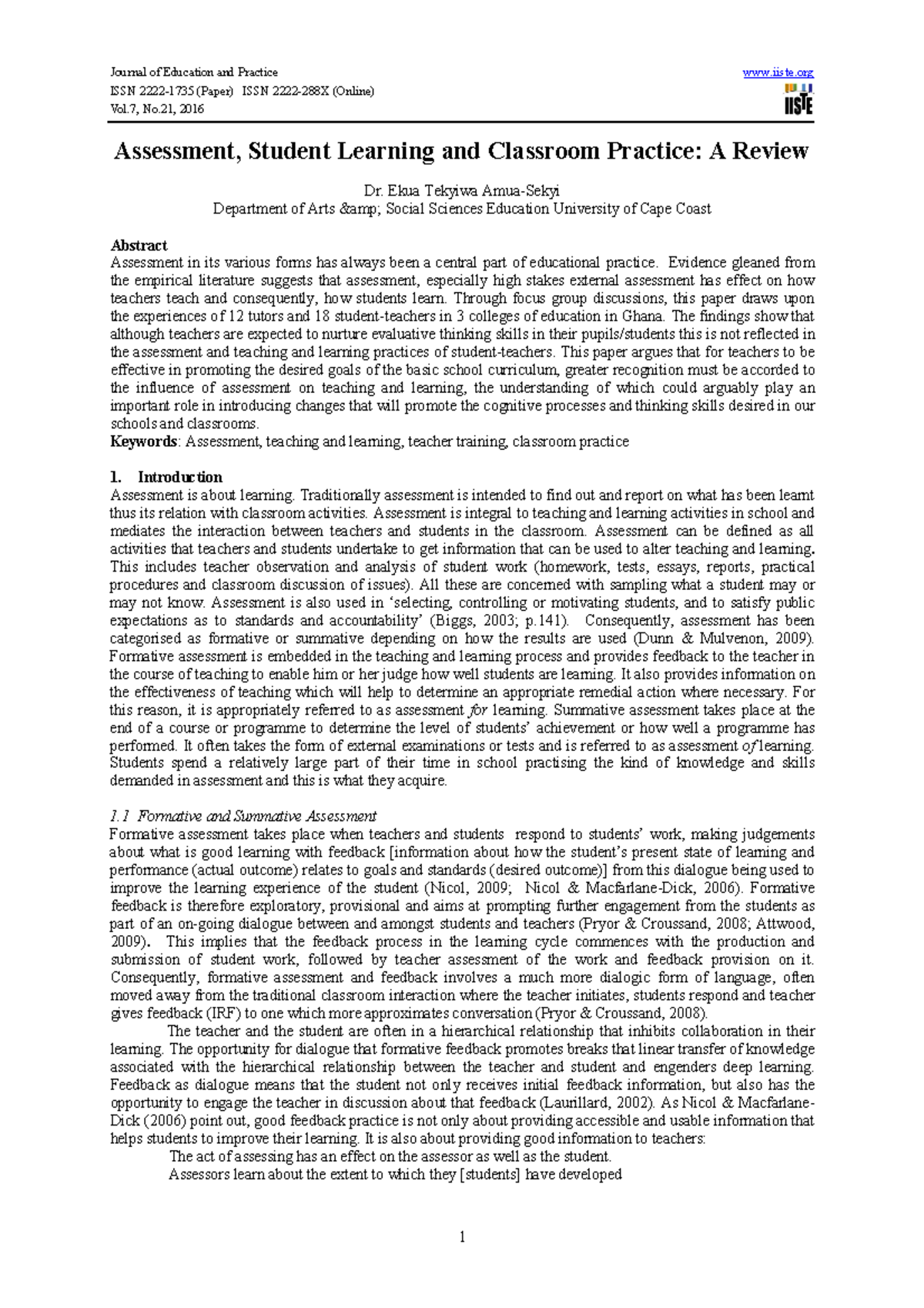 Assessment of Student Learning Research - ISSN 2222-1735 (Paper) ISSN ...