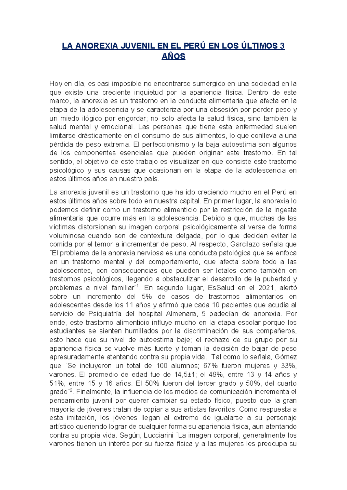 LA Anorexia Juvenil - LA ANOREXIA JUVENIL EN EL PERÚ EN LOS ÚLTIMOS 3 ...