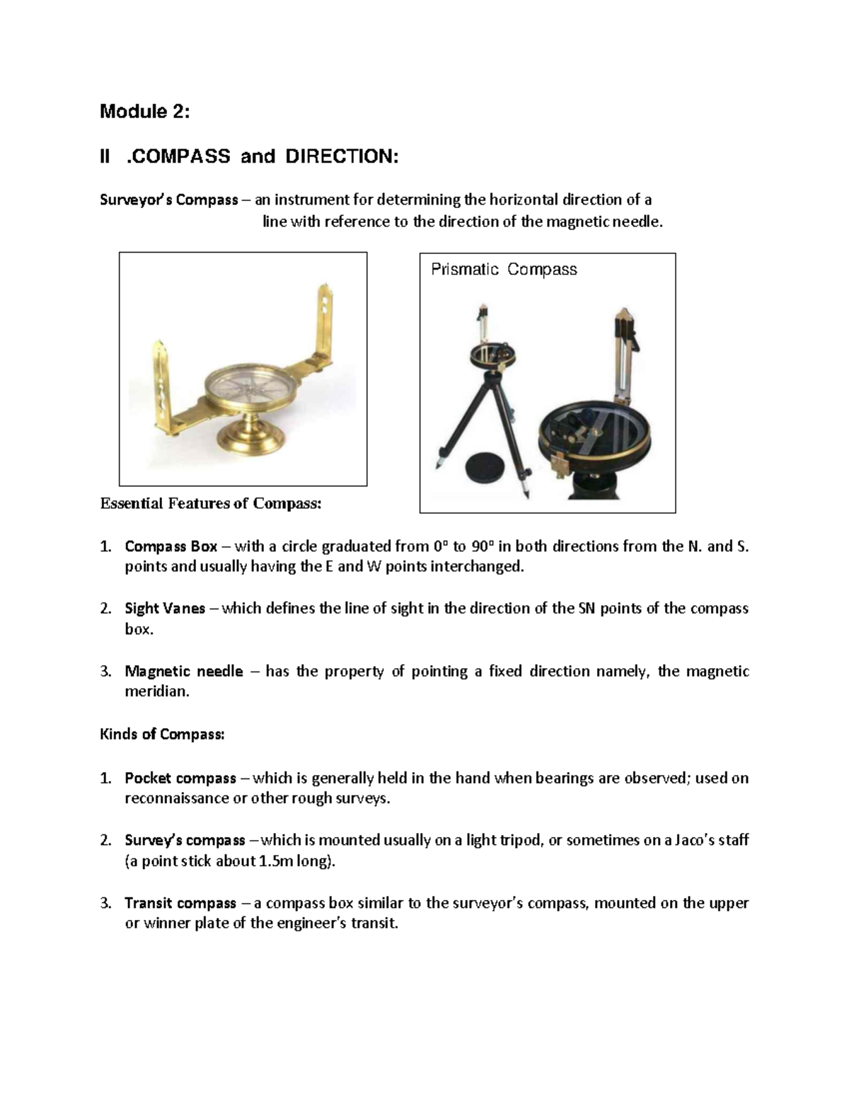 Module-2 - Good luck - Module 2: II .COMPASS and DIRECTION: Surveyor’s ...