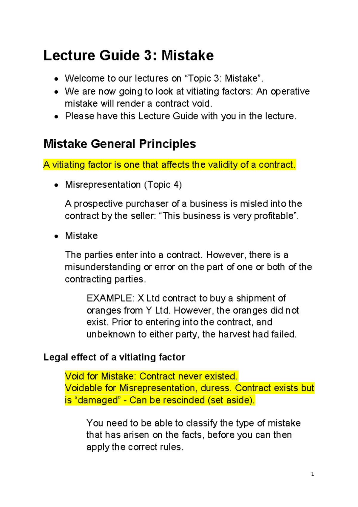 Lecture Guide 3- Mistake - Lecture Guide 3: Mistake Welcome to our lectures on “Topic 3: Mistake ...
