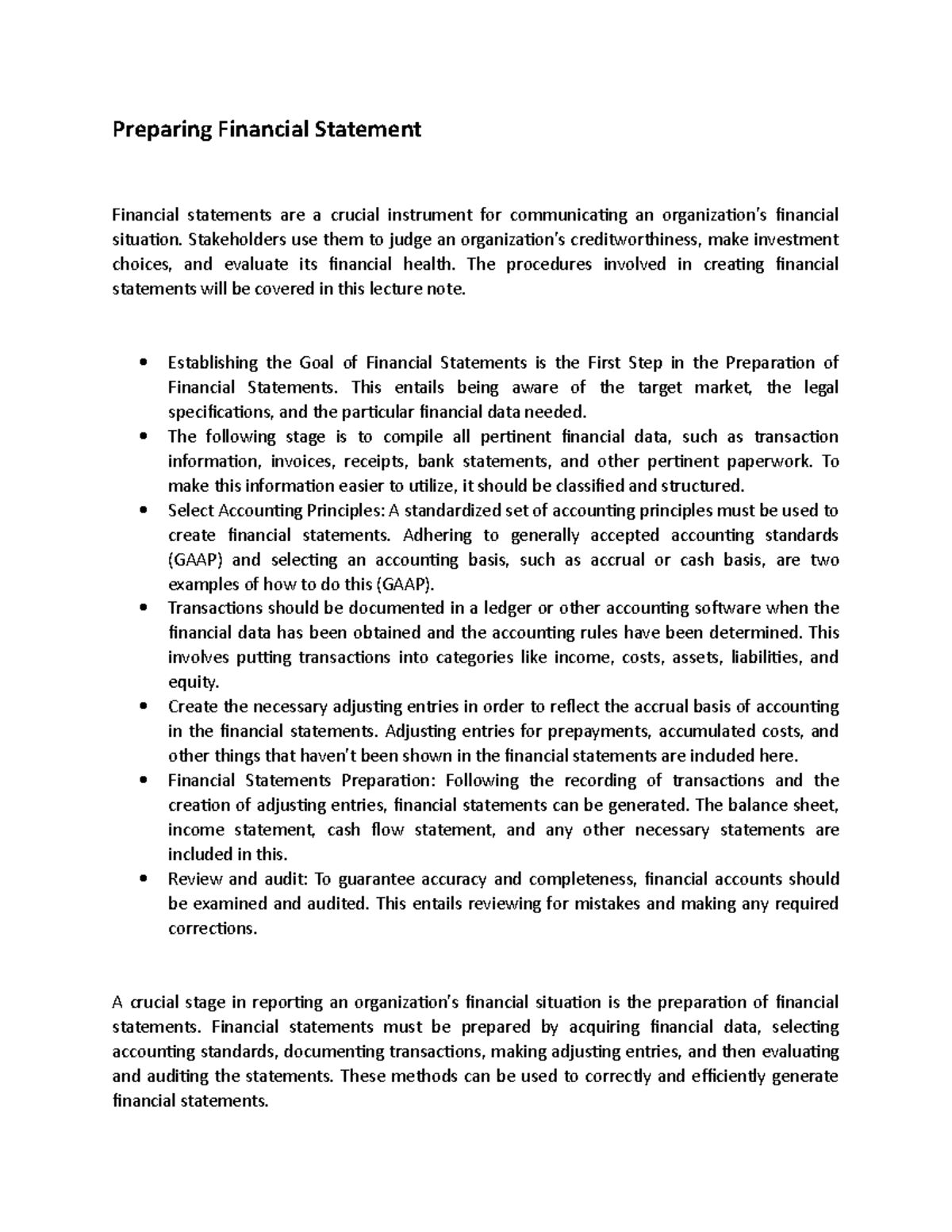 Lecture Notes - Preparing Financial Statement - Preparing Financial ...