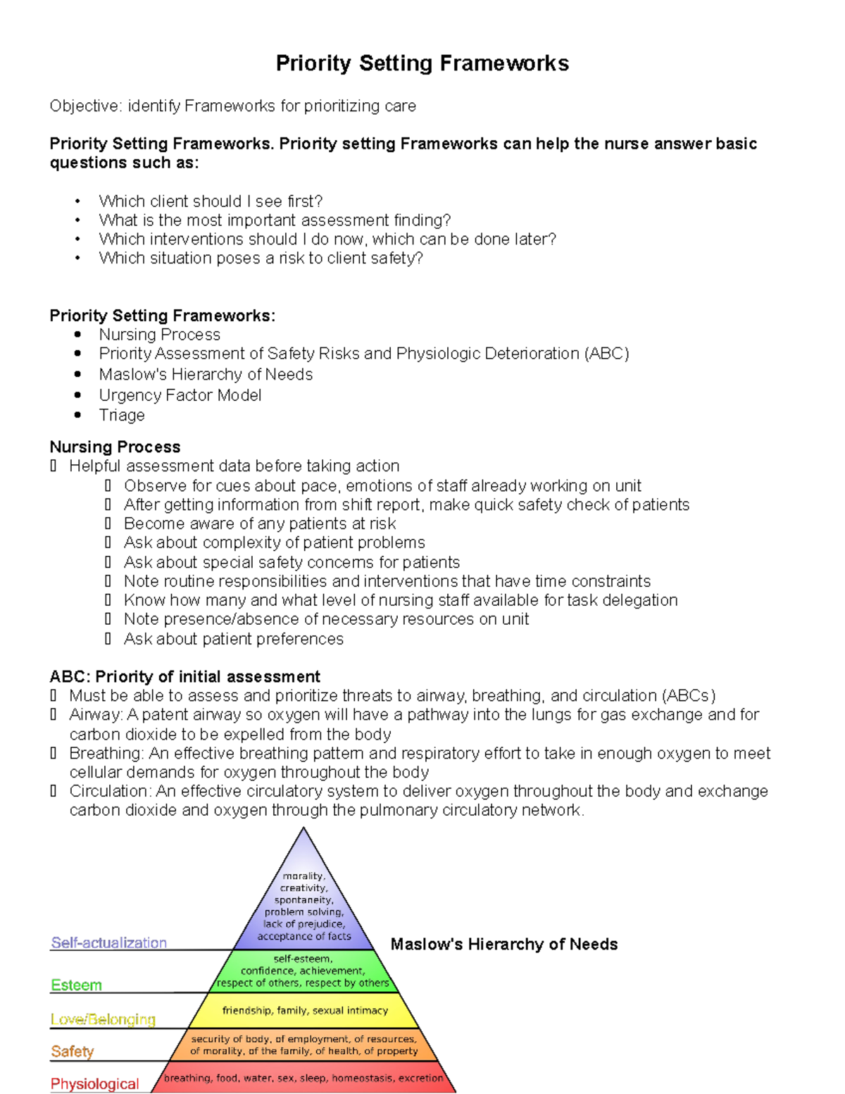 Priority Settting Frameworks Priority Setting Frameworks Objective Identify Frameworks For