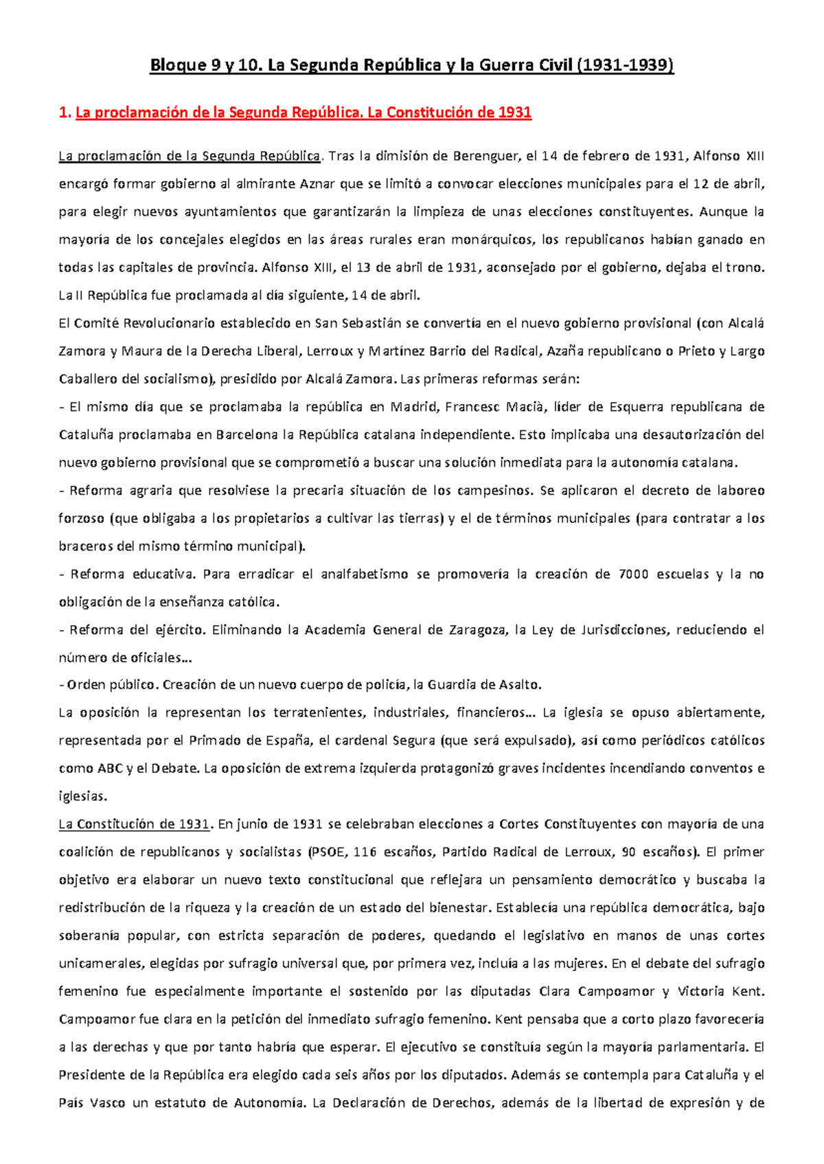 Bloque 9 y 10. II República y Guerra Civil act - Bloque 9 y 10. La Segunda República y la Guerra ...