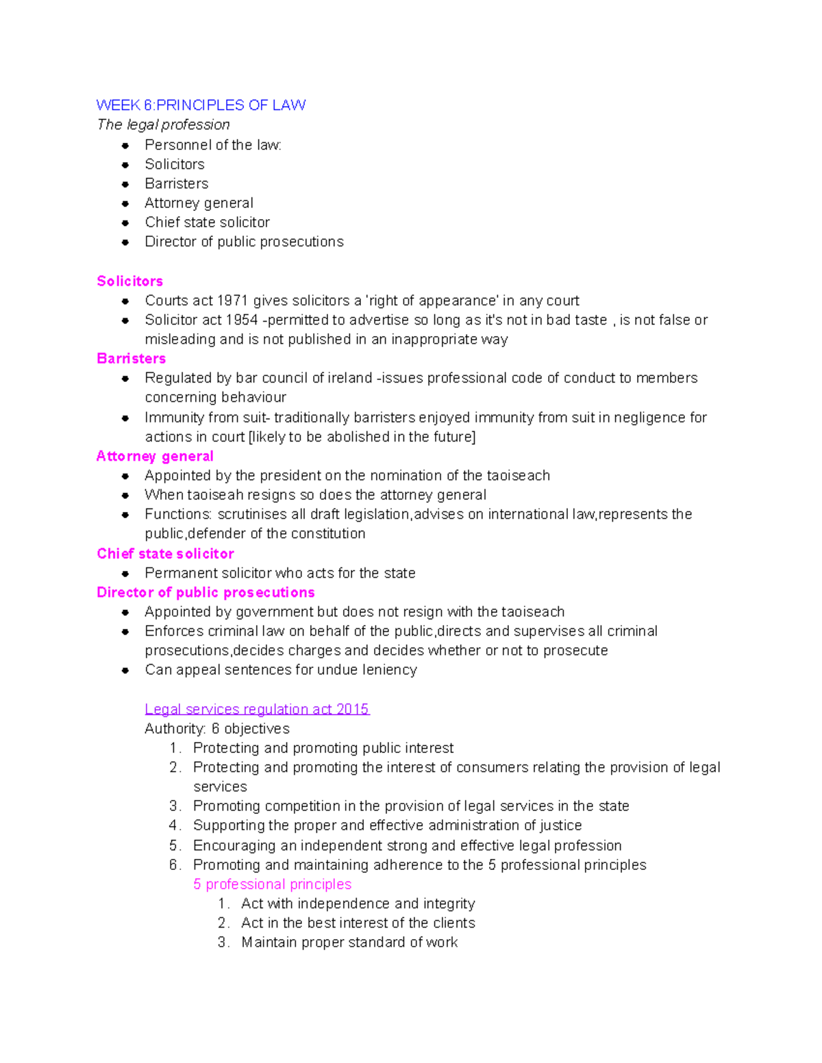 WEEK 6 Principles OF LAW - WEEK 6:PRINCIPLES OF LAW The legal ...