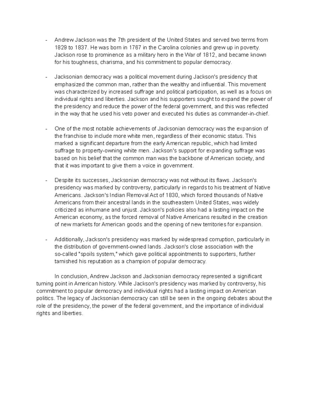 Andrew Jackson Presidency Notes - Andrew Jackson was the 7th president ...