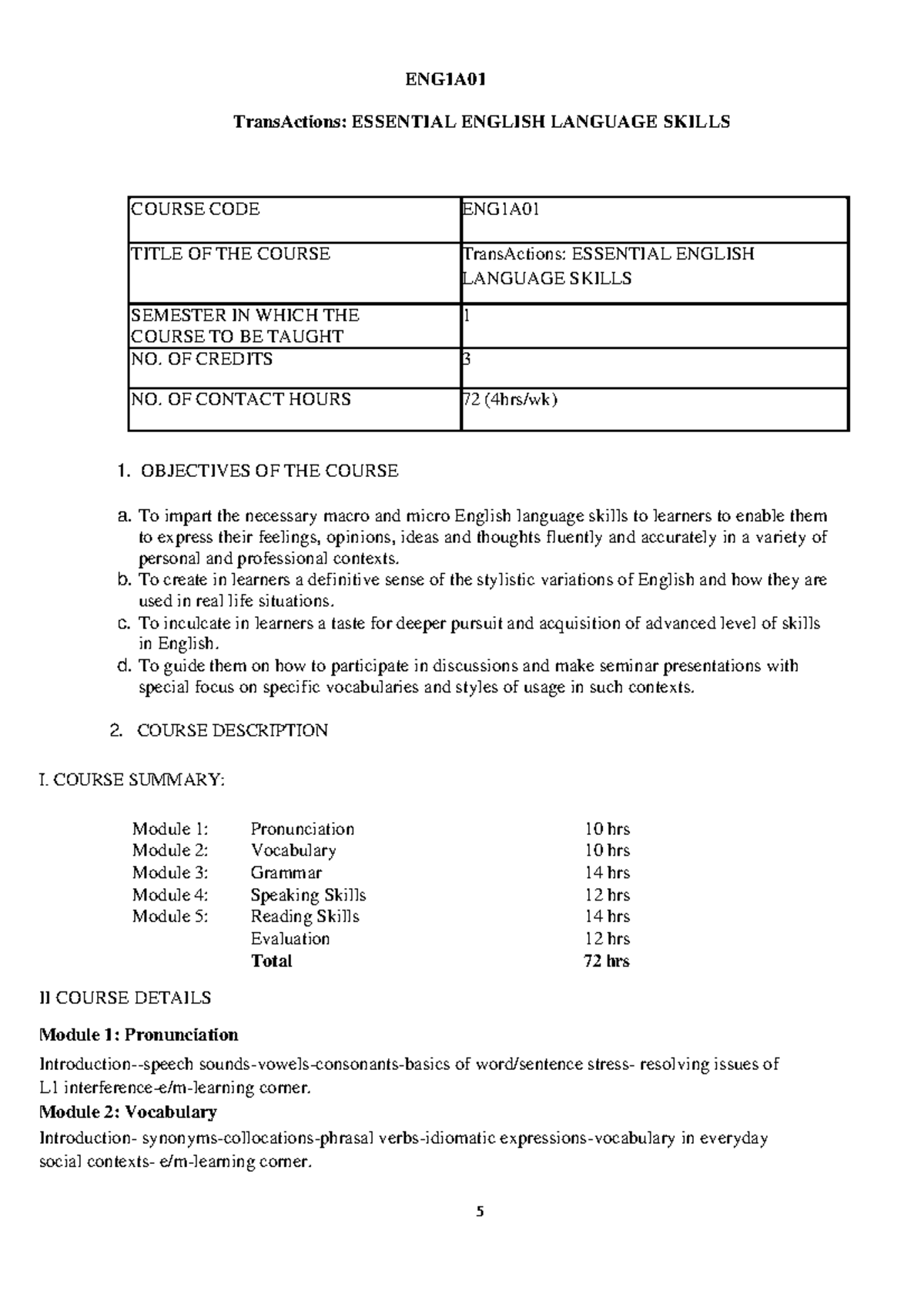 Syllabus English Common Course ENG1A01 TransActions ESSENTIAL syllabus-english-common-course-eng1a01-transactions-essential