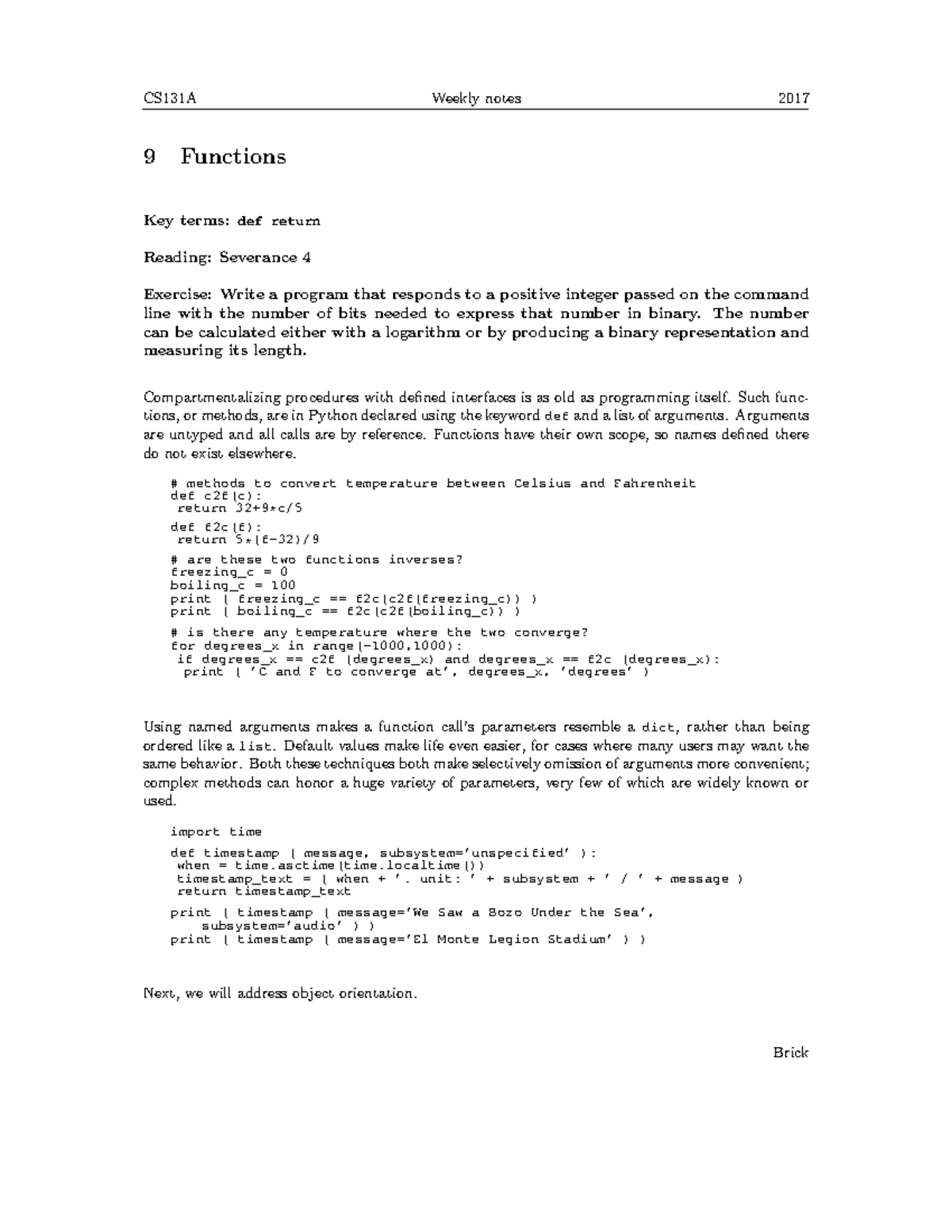Weekly Notes - Functions - 9 - CS131A 9 Weekly notes 2017 Functions Key ...