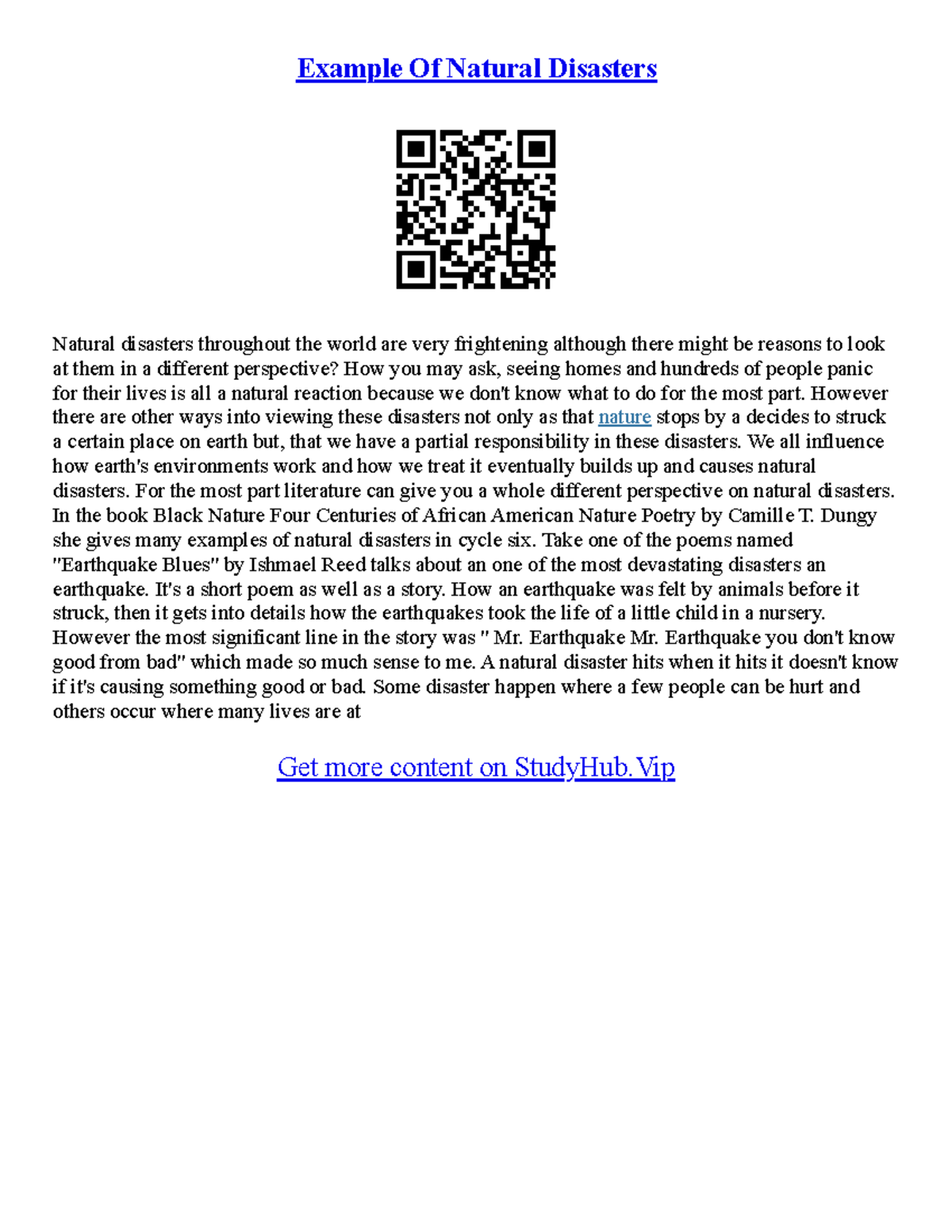 An Essay On Natural Disasters - Example Of Natural Disasters Natural ...