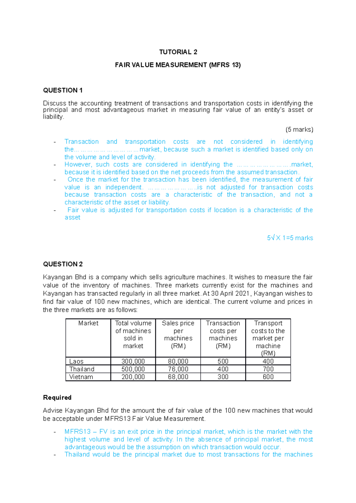 TUT 2 FV SS students - TUTORIAL 2 FAIR VALUE MEASUREMENT (MFRS 13 ...