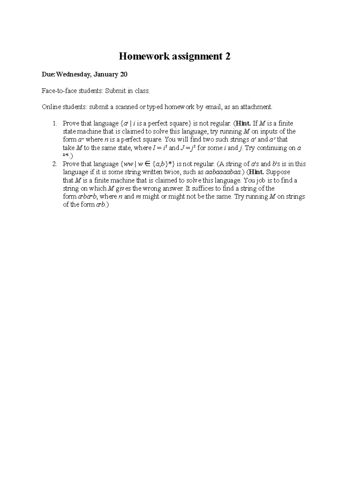 Homework assignment 2 - Spring 2016 - Homework assignment 2 Due ...