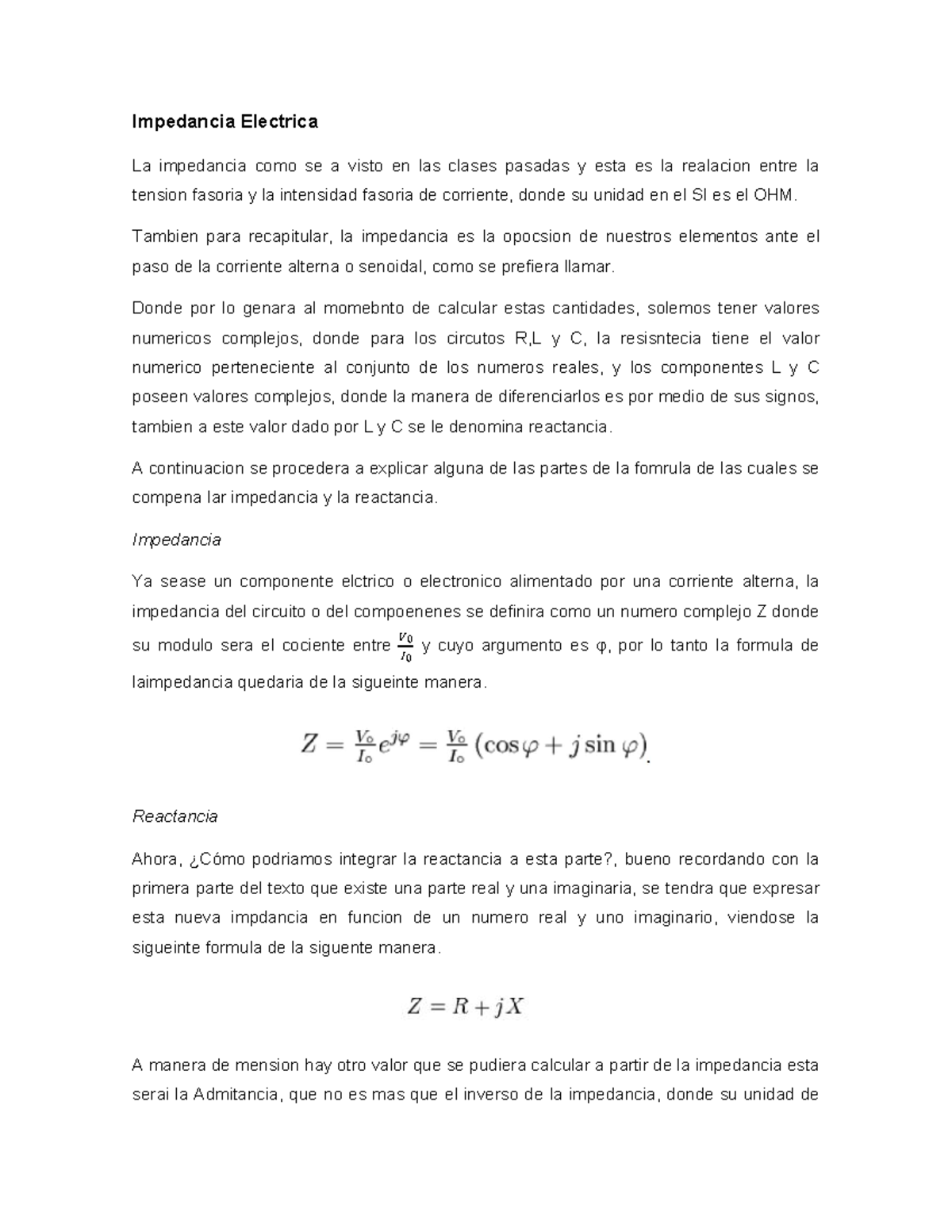 Impedancia Electrica - Tarea isanaa 4.0 - Impedancia Electrica La ...