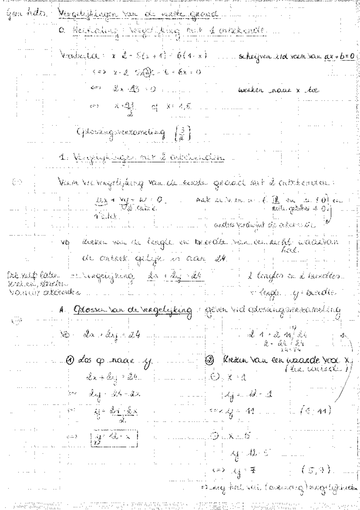 4 Vergelijkingen eerste graad twee onbekenden notities - Wiskunde - Studocu