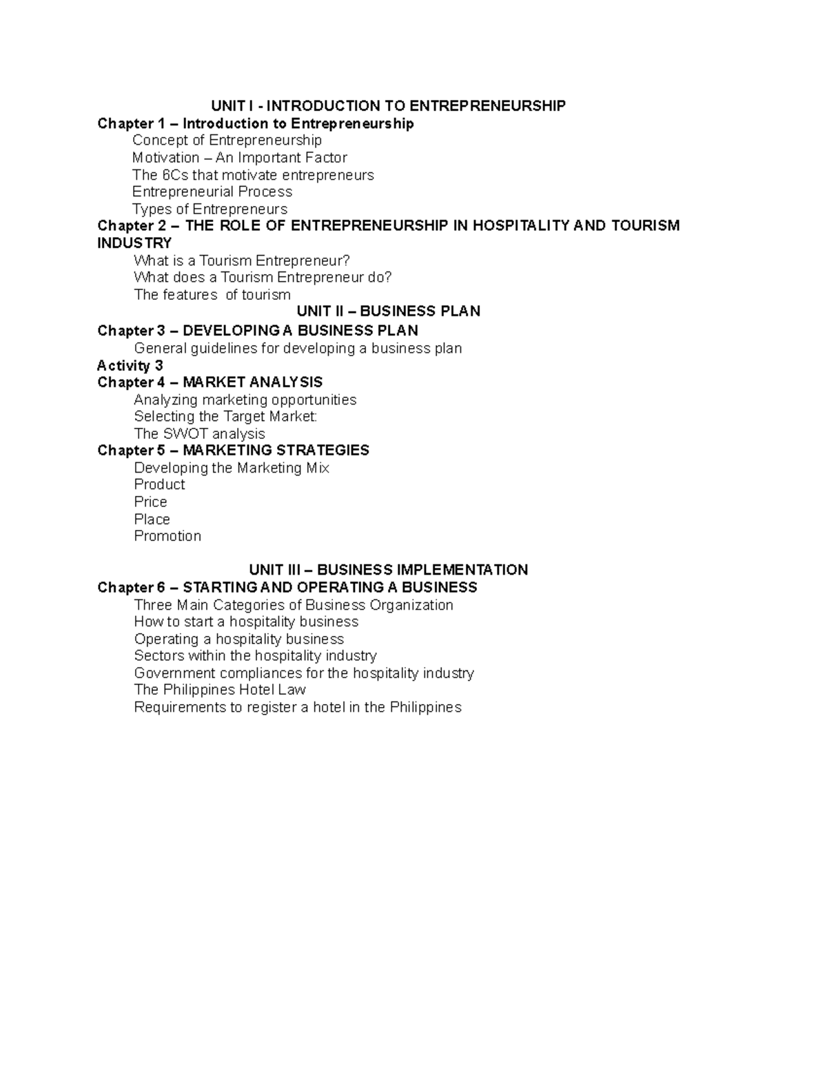 Course outline entrepreneurship - UNIT I - INTRODUCTION TO ...