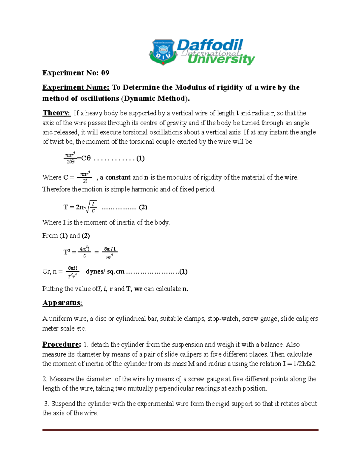 09.Modulus of rigidity - Theory: If a heavy body be supported by a ...