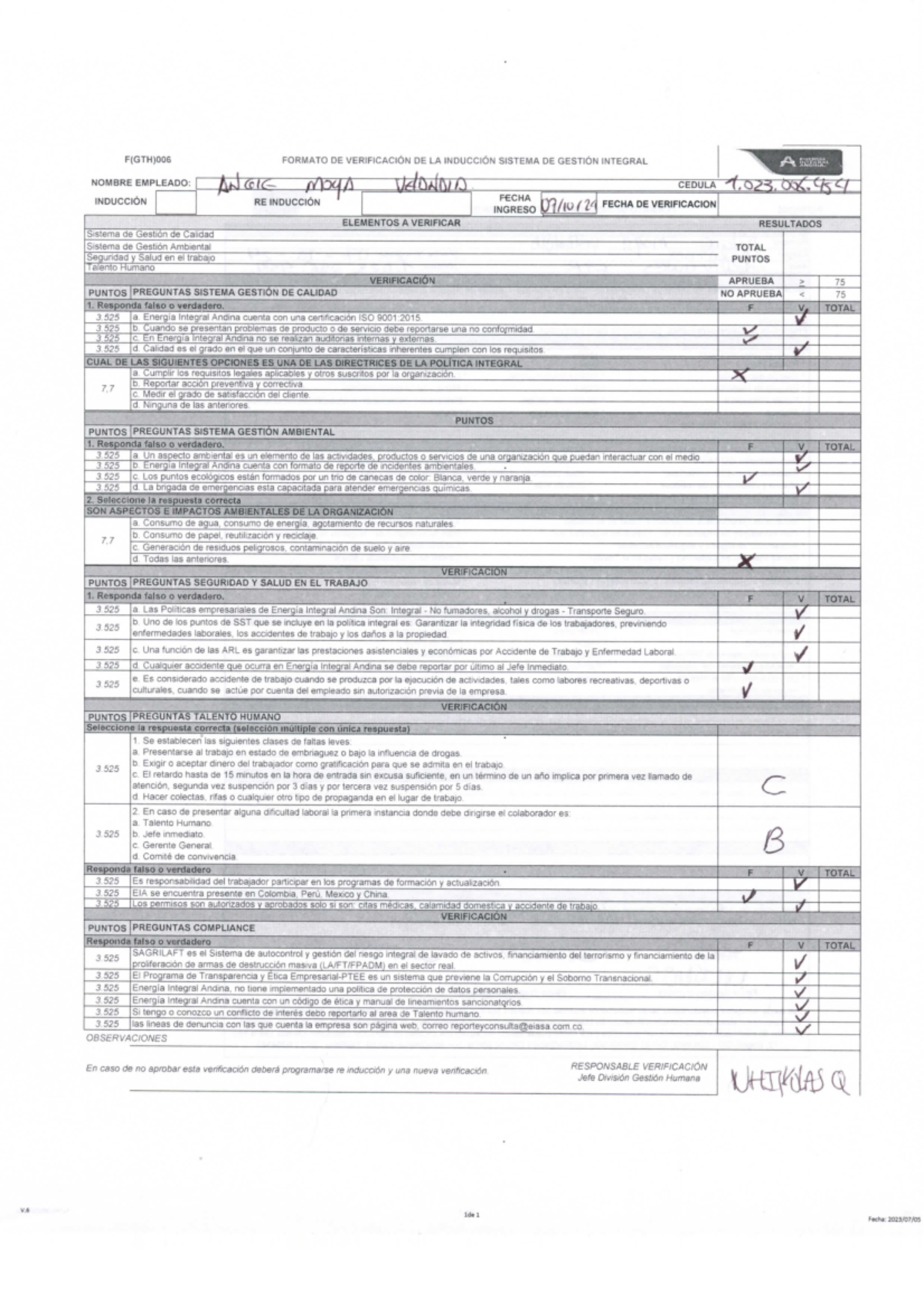 Inducción Angie MOYA Velandia - F(GTH)006 FORMATO DE VERIFICACIÓN DE LA ...