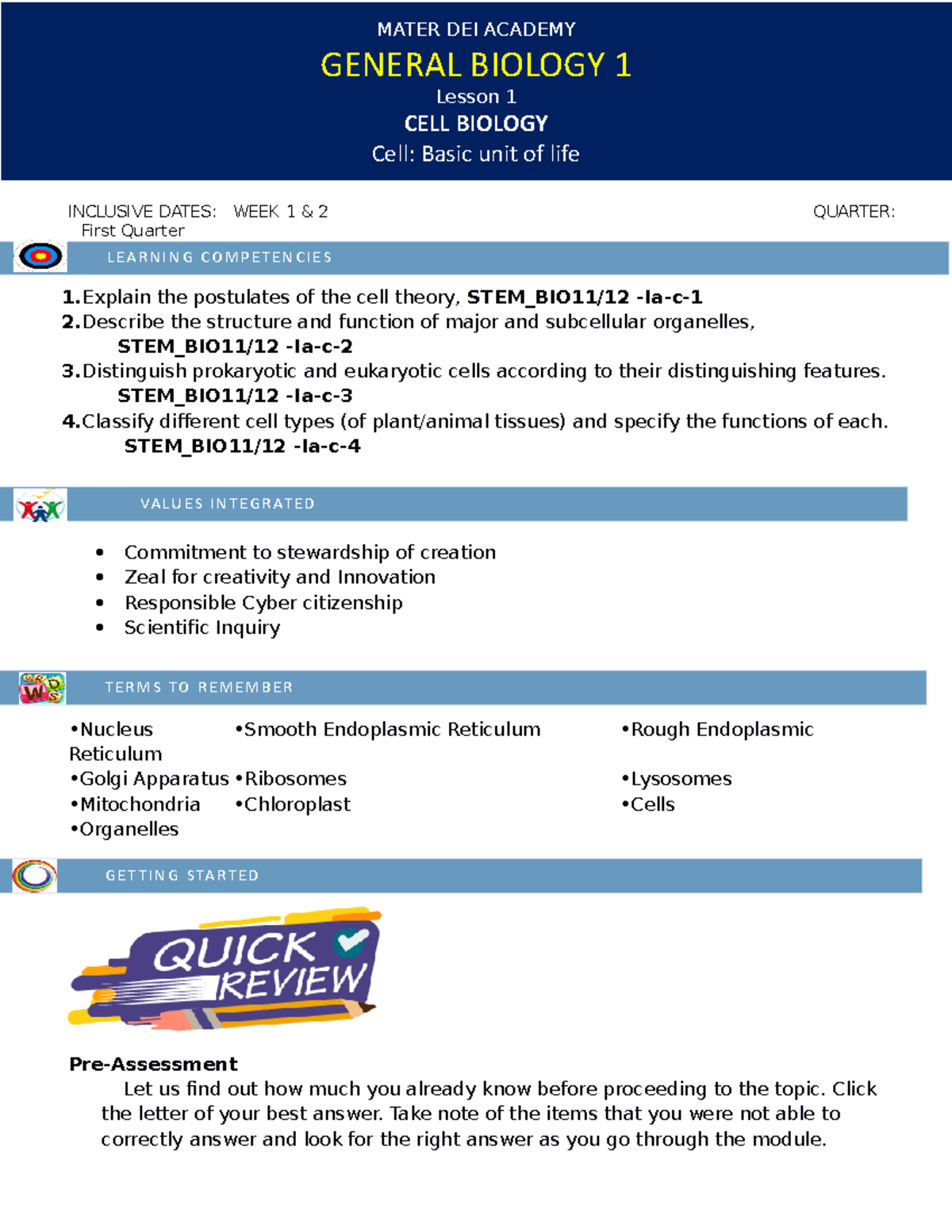 Grade 11-GEN Biology 1ST Q-WEEK 1-2 - INCLUSIVE DATES: WEEK 1 & 2 ...