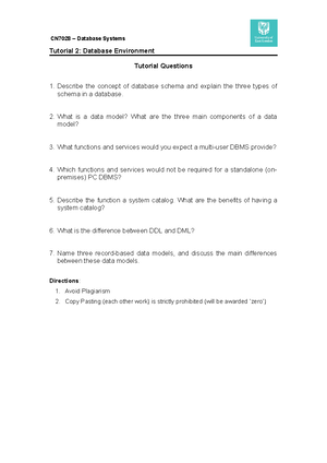 CN7028 Database Systems – Tutorial#4 Normalization Entity Relationship ...