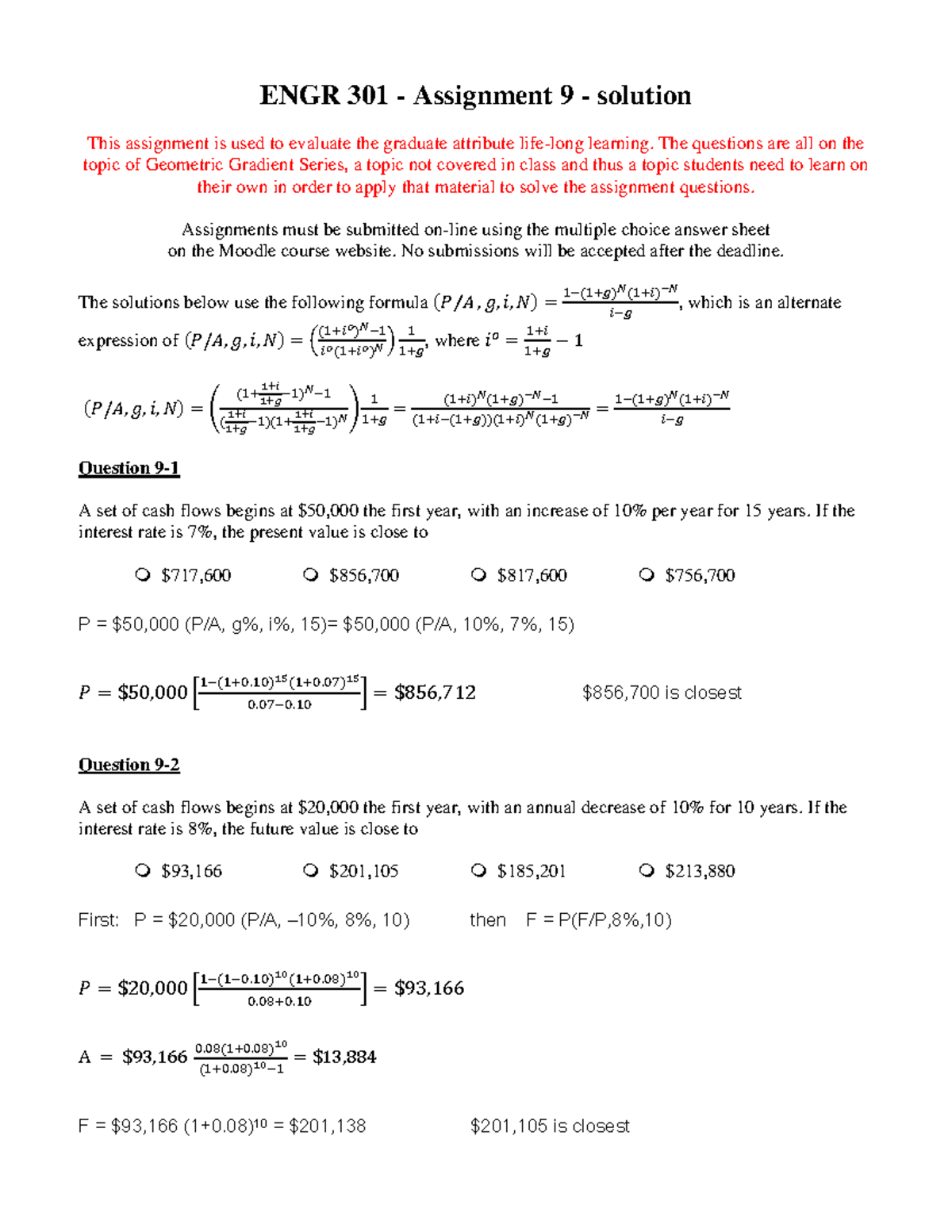 Assign 9soln - Dr. Shahin for 301 - ENGR 301 - Assignment 9 - solution This assignment is used ...