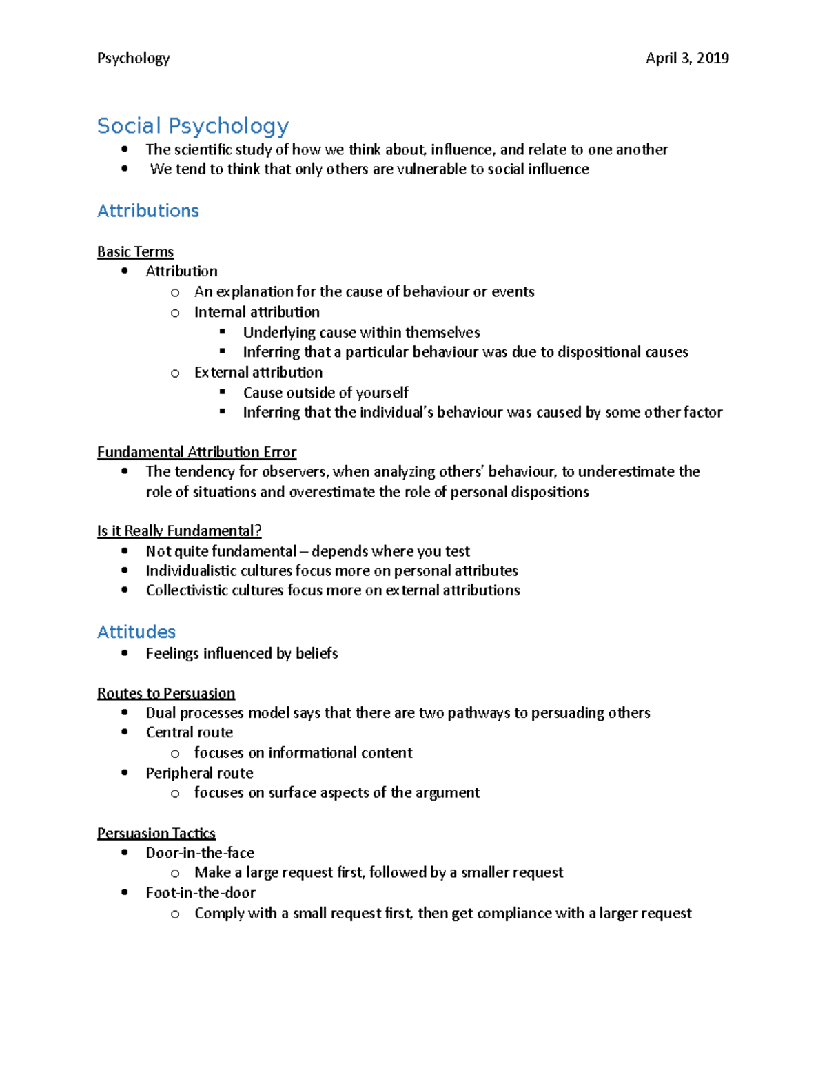 Social Psychology - Lecture notes 9 - Social Psychology The scientific ...