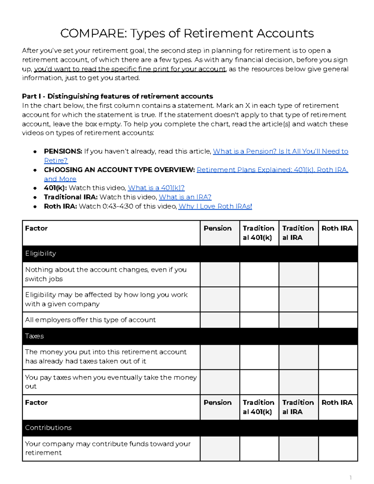 Compare Types of Retirement Accounts - COMPARE: Types of Retirement ...