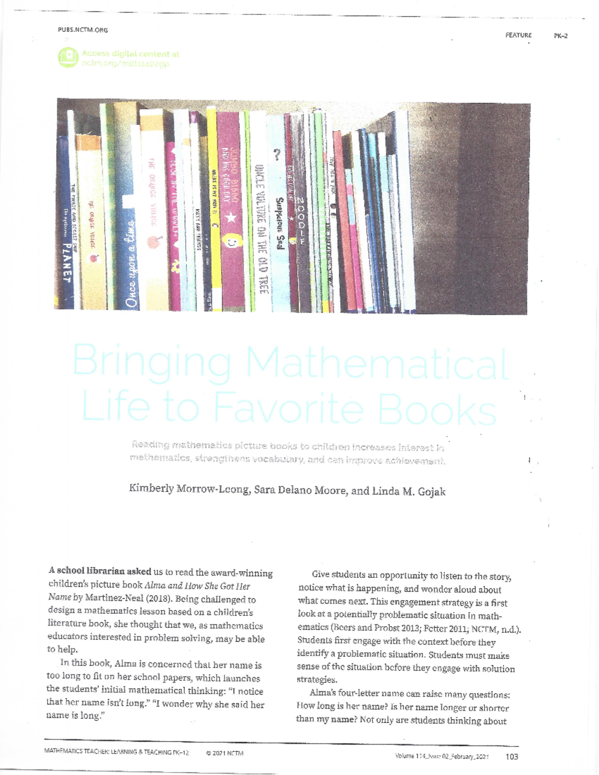 Bringing Mathematical Life to Favorite Books - PUBS.NCTM FEATURE Access ...