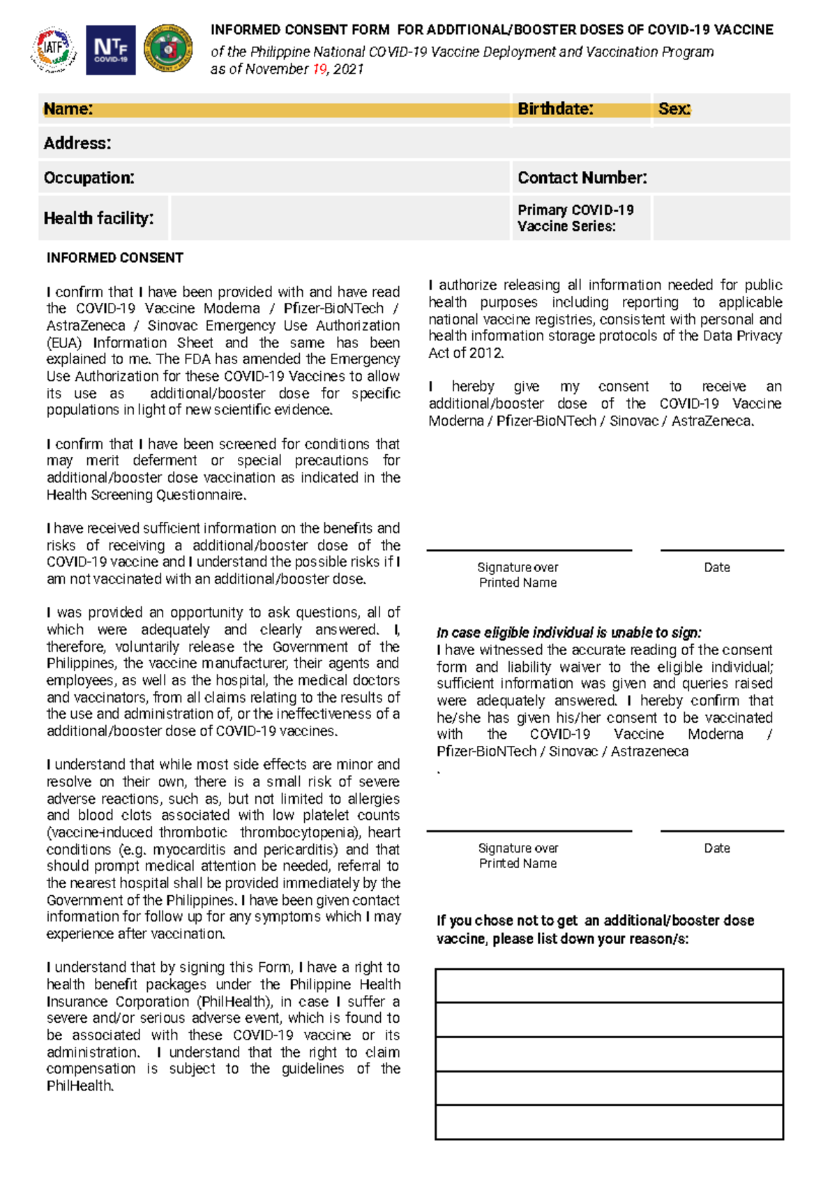 Boosters Informed Consent Form ENG - INFORMED CONSENT FORM FOR ...