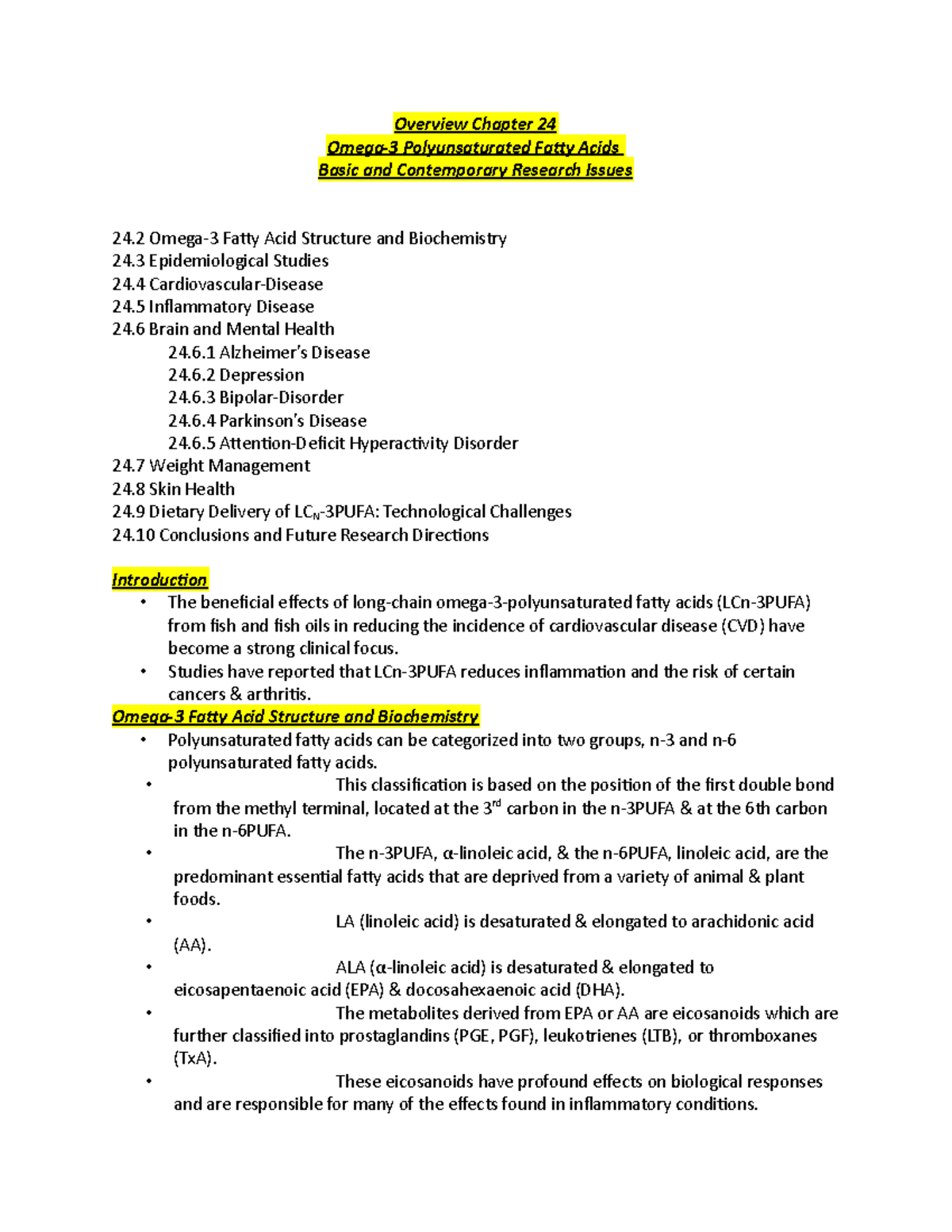 Nutrition NFSC 357 Chapter 24 - Overview Chapter 24 Omega-3 ...