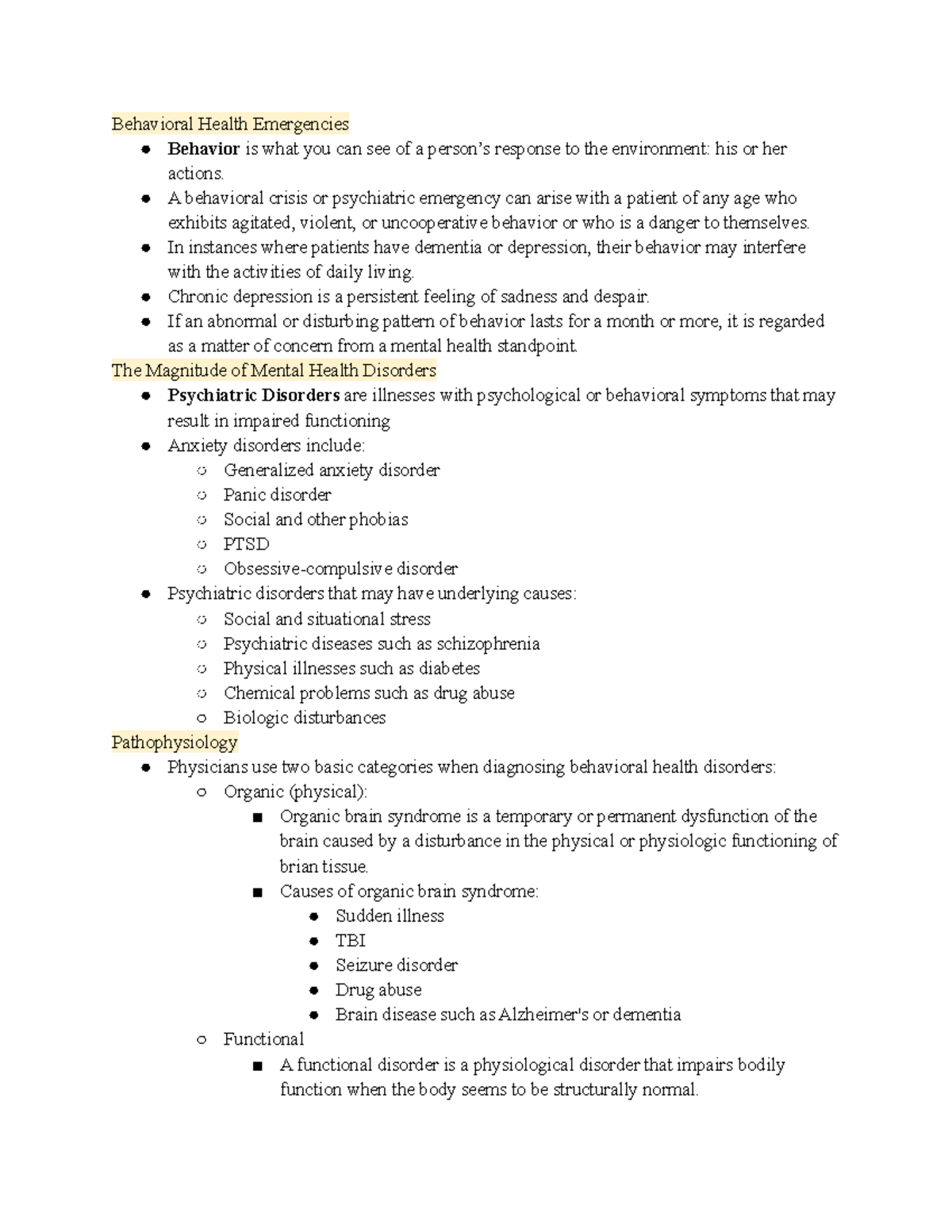 EMS Notes Chapter 23 - Behavioral Health Emergencies Behavior is what ...