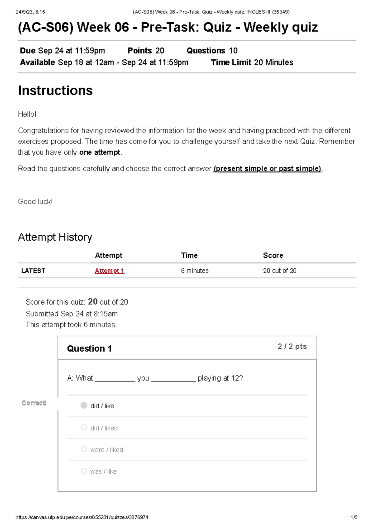 (AC-S06) Week 06 - Pre-Task Quiz - Weekly quiz Ingles III (35349) - (AC ...