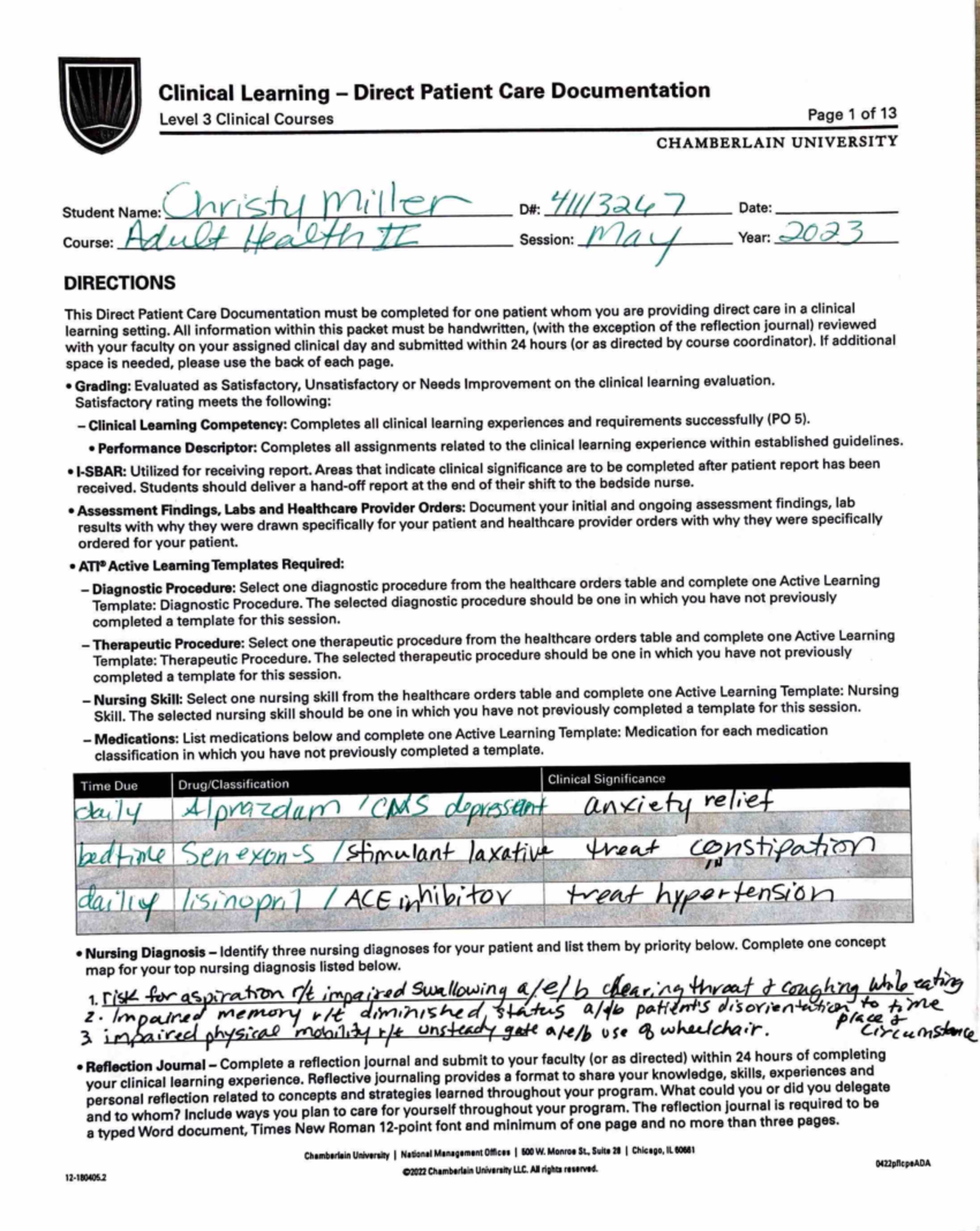 DPCD 1 - level 3 direct patient care document - Level 3 Clinical ...