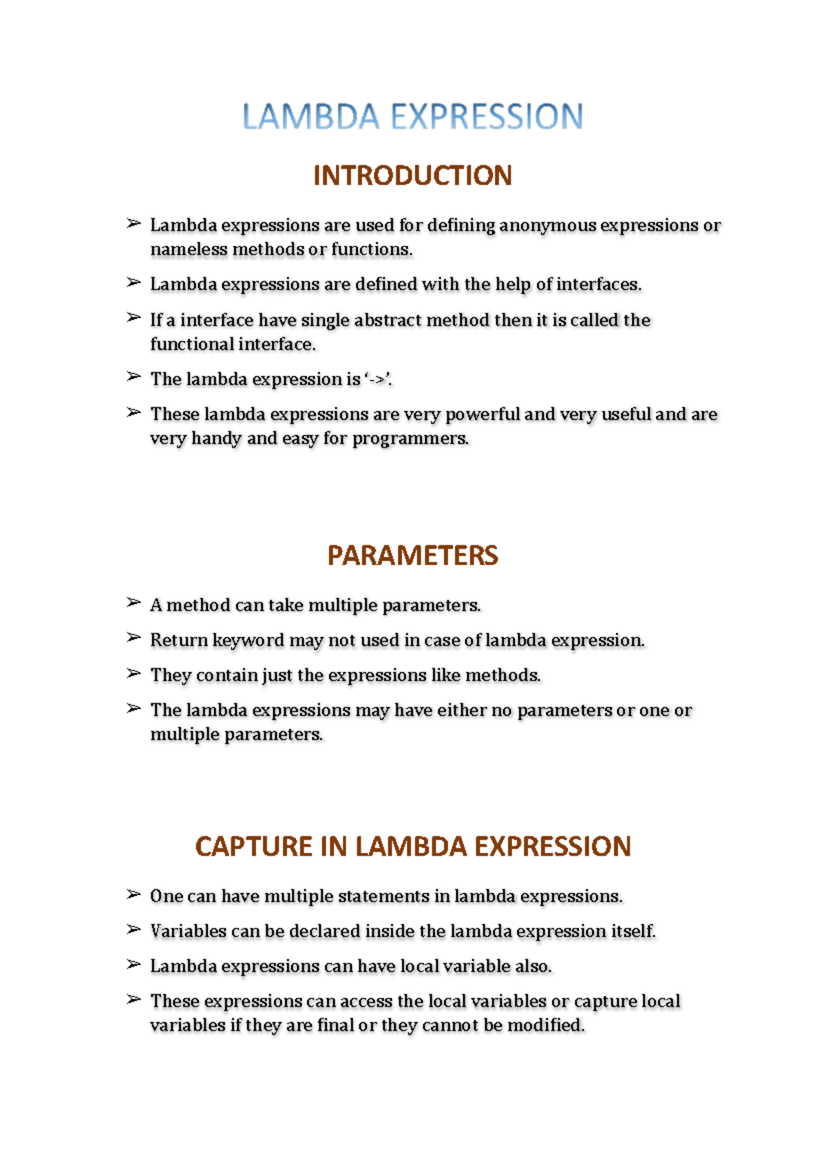 1.1 Lambda Expression - NANANANA - LAMBDA EXPRESSION INTRODUCTION Lambda expressions are used ...