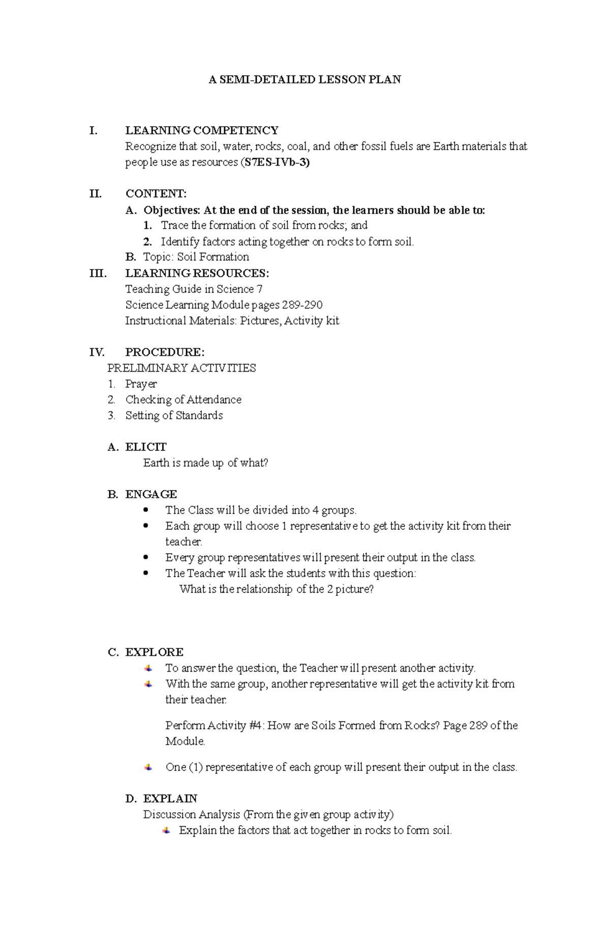 Rocks - semi detailed lesson plan - A SEMI-DETAILED LESSON PLAN I ...