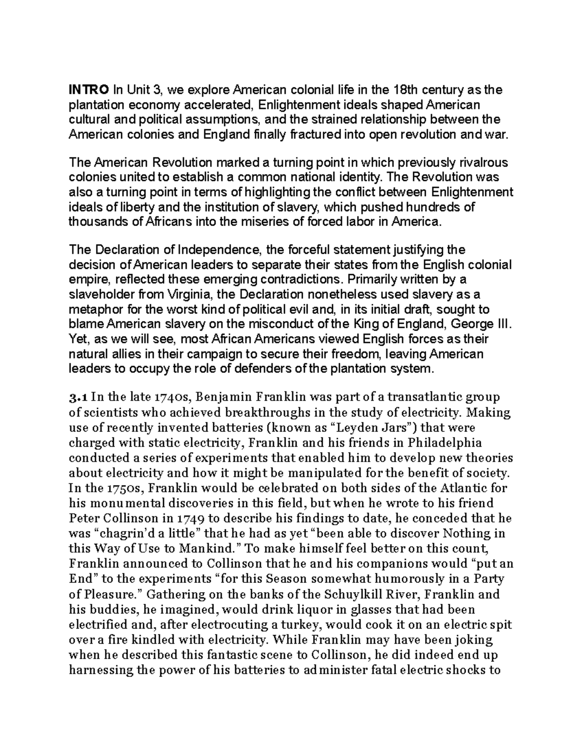 HIST Module 3 - Lecture notes 3 - INTRO In Unit 3, we explore American ...