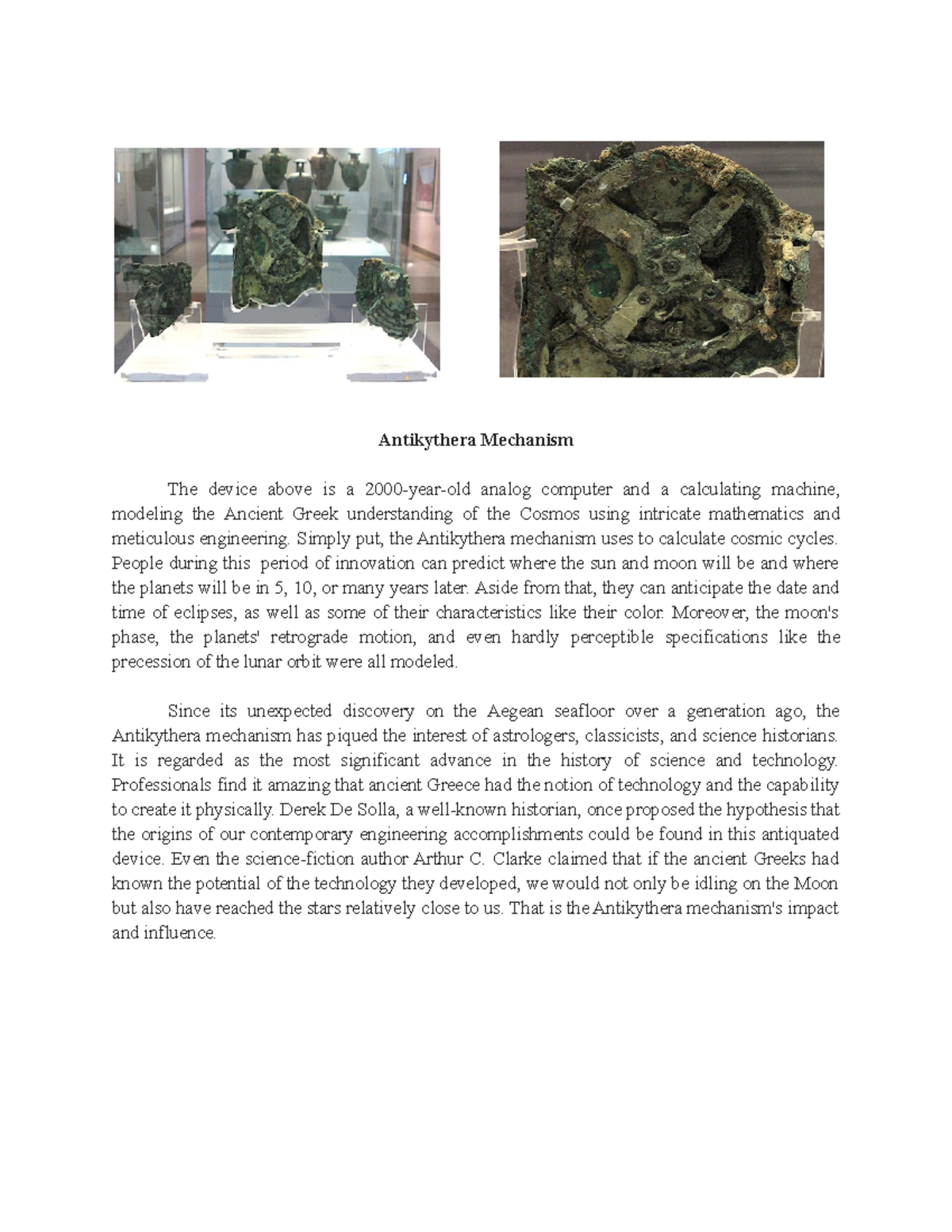 STS Activity - Antikythera Mechanism The device above is a 2000-year ...