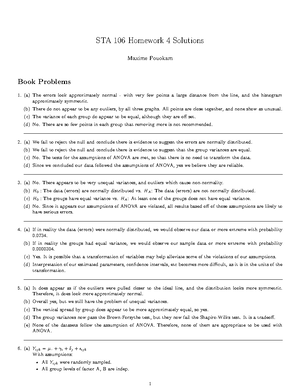 STA 104 Homework 6 Solutions - STA 106 Homework 6 Solutions Maxime Pouokam Book Problems (a) The ...