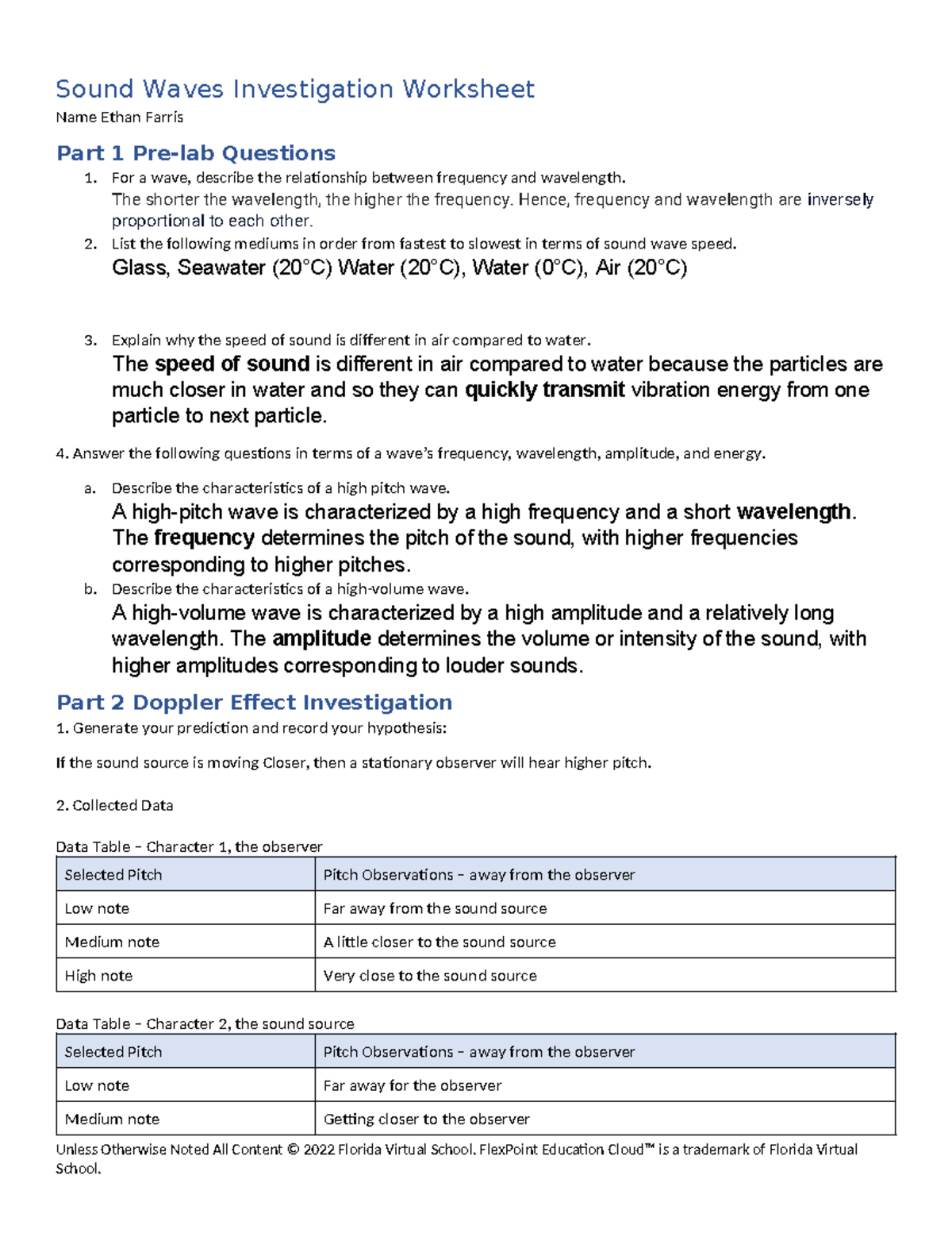 Soundwaves utrgnmfriuh - Sound Waves Investigation Worksheet Name Ethan ...