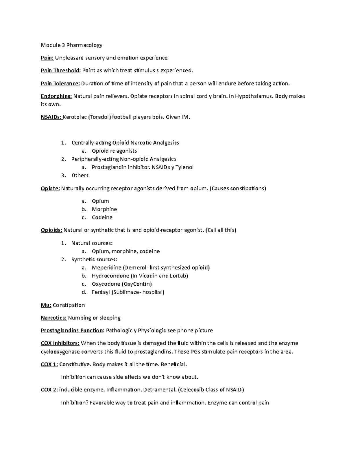 Module 3 Pharmacology - Online class. Lecture notes from the videos as ...