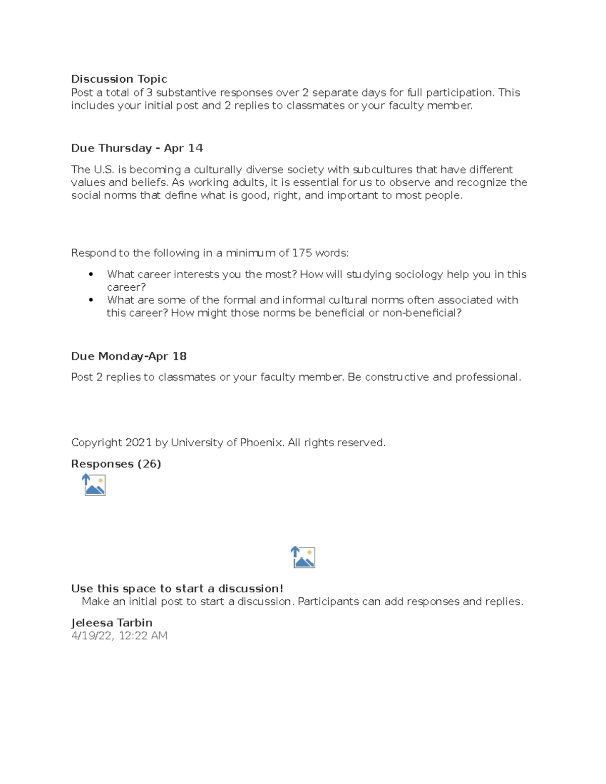 Week 1 discussion assignment - Discussion Topic Post a total of 3 ...