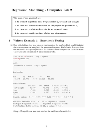 Lab 3 - Tutorial - Regression Modelling - Computer Lab 3 The aims of this practical are: to use ...