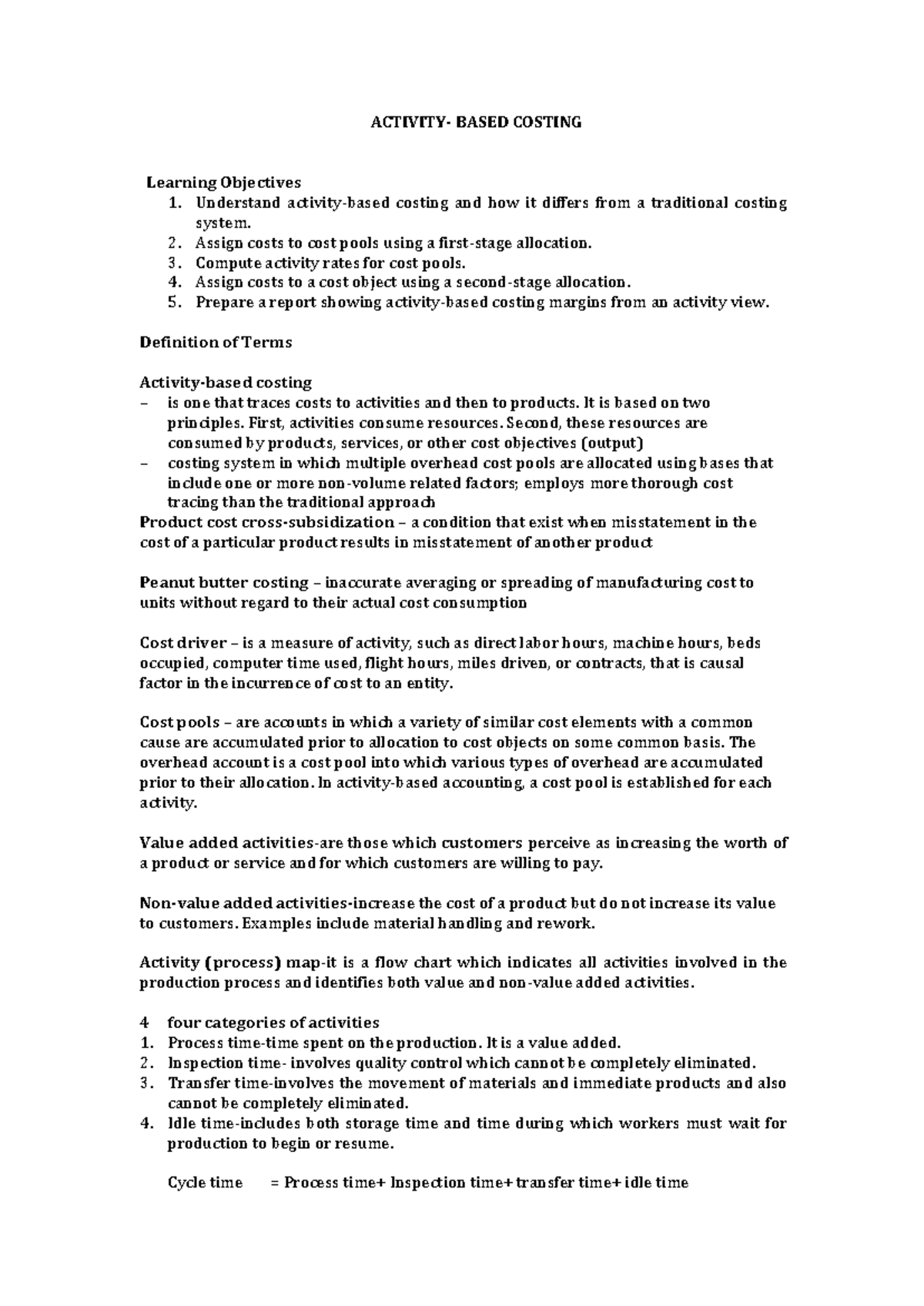 Activity Based Costing Notes - ACTIVITY- BASED COSTING Learning ...