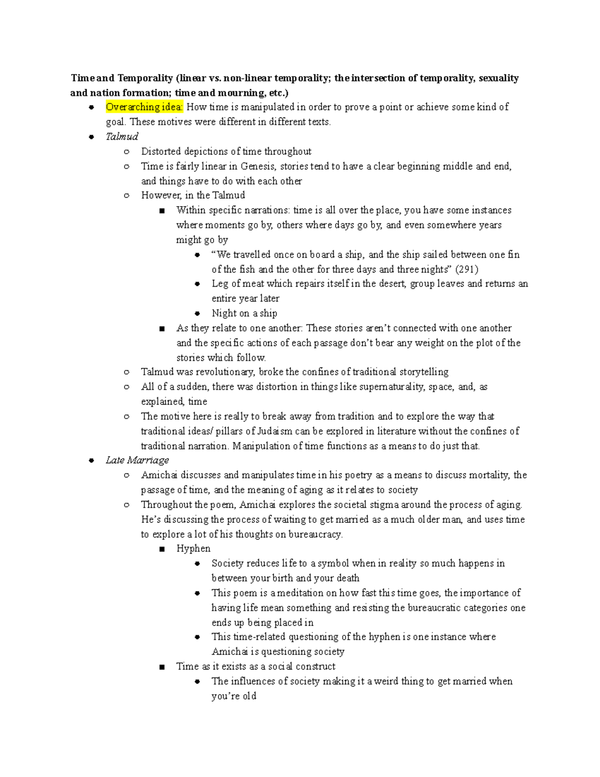 Midterm Study Guide (part two) - Time and Temporality (linear vs. non ...