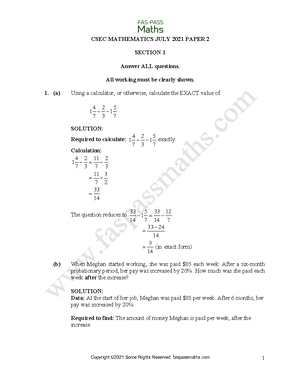 CSEC Maths P2 Jan 2021 with solutions - CSEC MATHEMATICS JANUARY 2021 ...