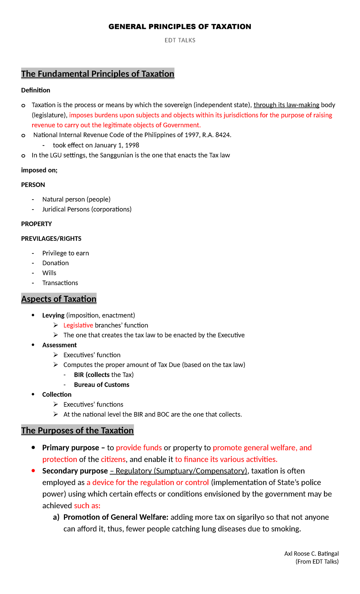 Taxation - LECTURE - GENERAL PRINCIPLES OF TAXATION EDT TALKS The ...