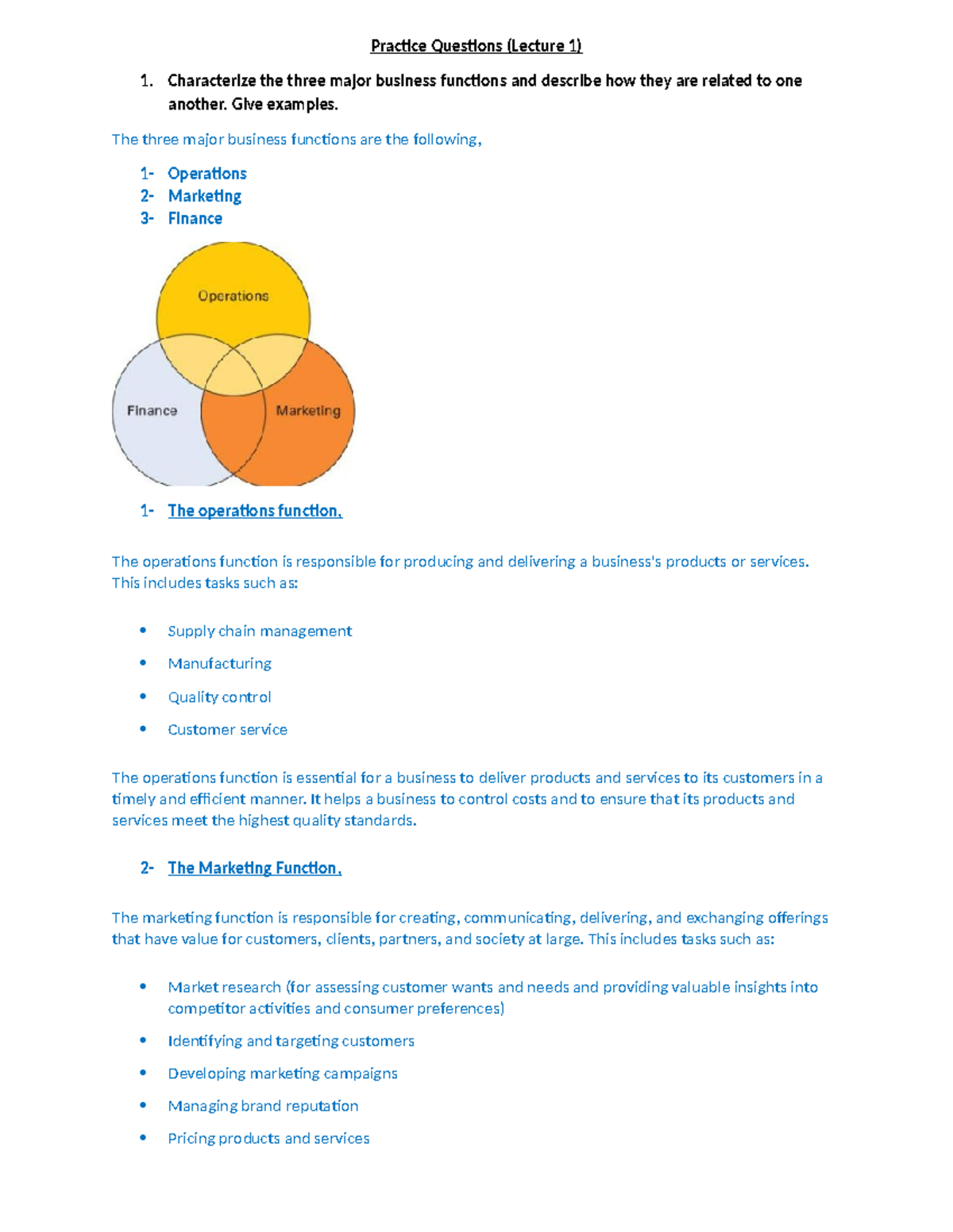 Operation Lecture # 1 Practice Questions - Practice Questions (Lecture ...