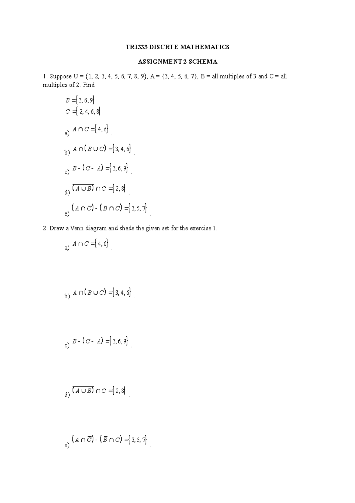 Assignment 2 With Answers Discrte Mathematics Assignment 2 Schema 1 Suppose U 2 3 4 5 6
