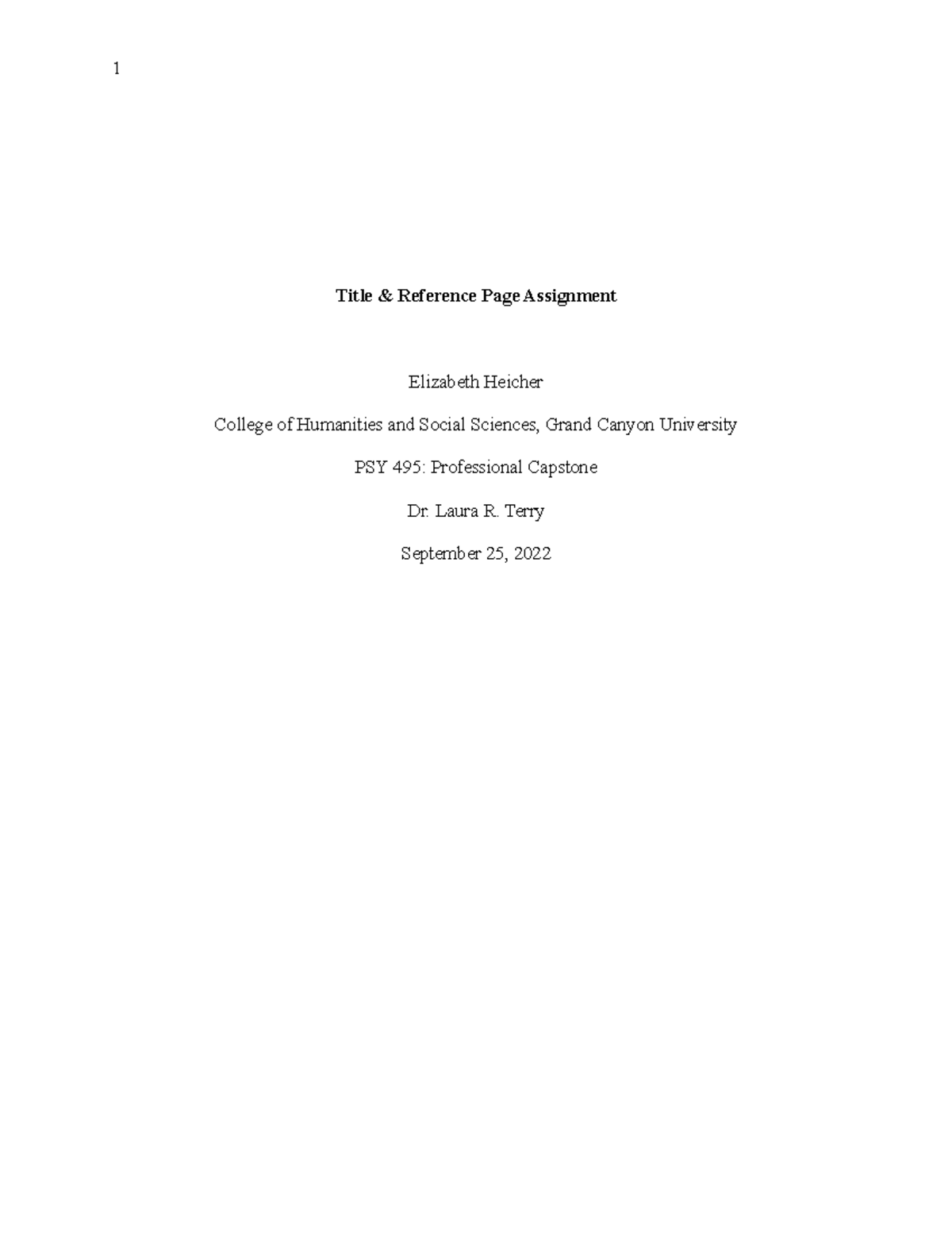 Title and Reference Page - 1 Title & Reference Page Assignment ...