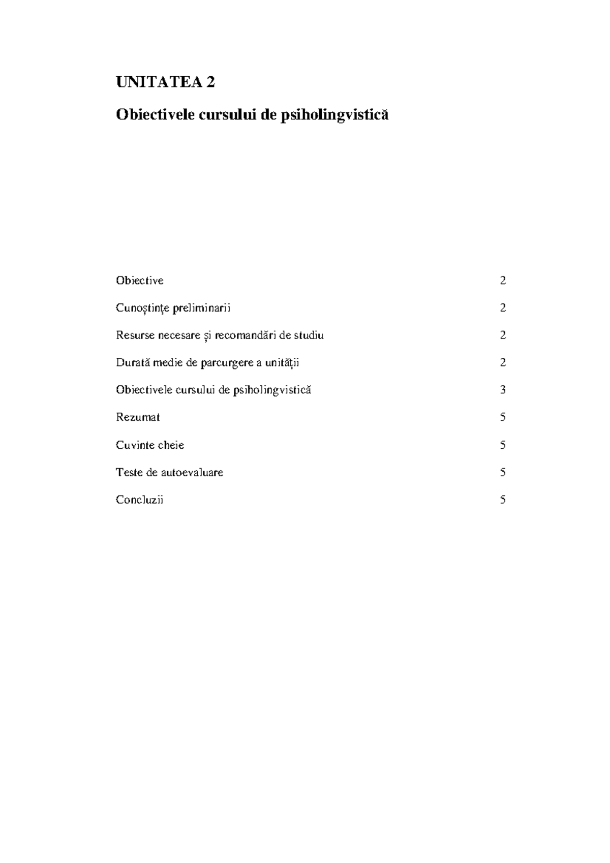 Unitatea 2 - Notite de la curs // carti recomandate. - Obiectivele cursului de psiholingvistică ...