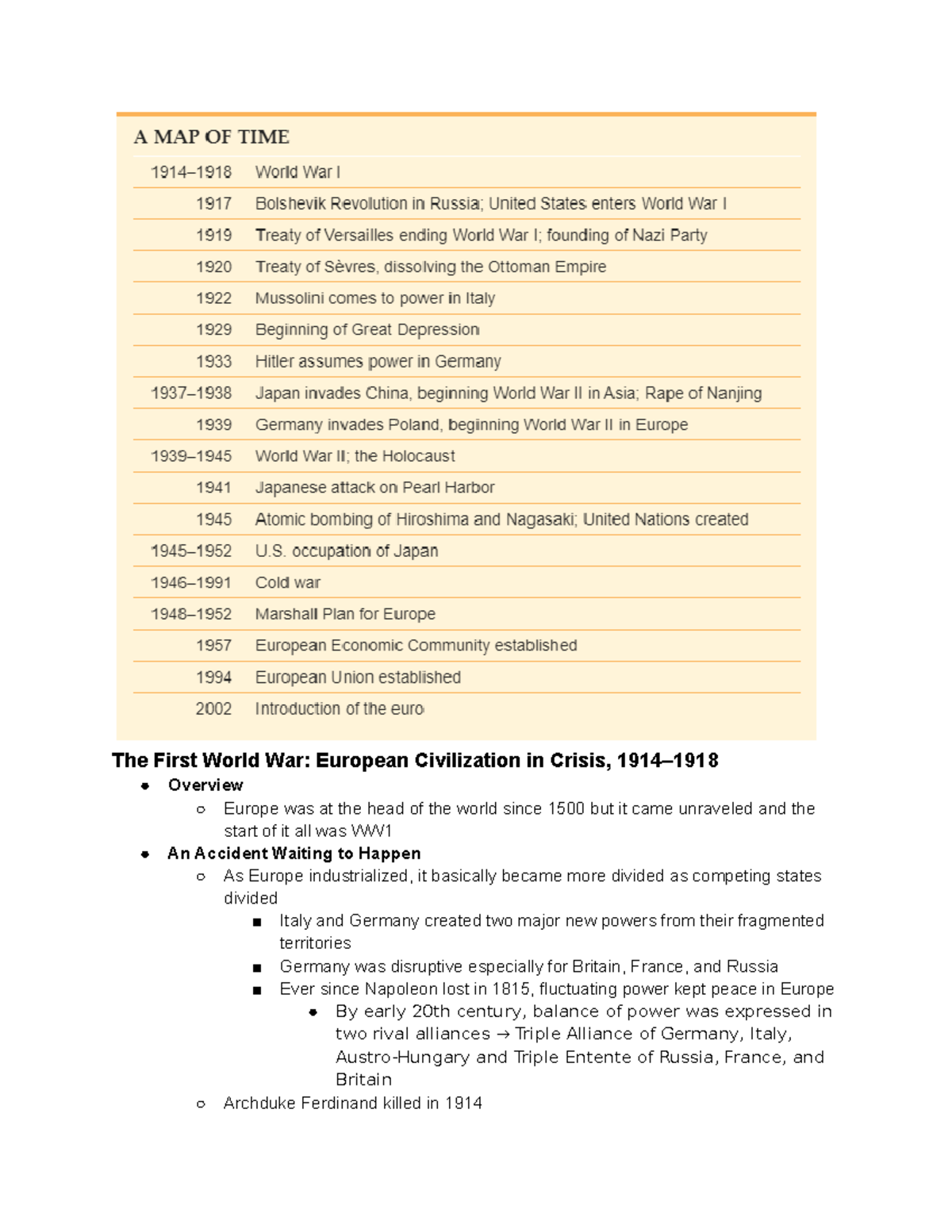Chapter 20 - Book Notes - The First World War: European Civilization in ...