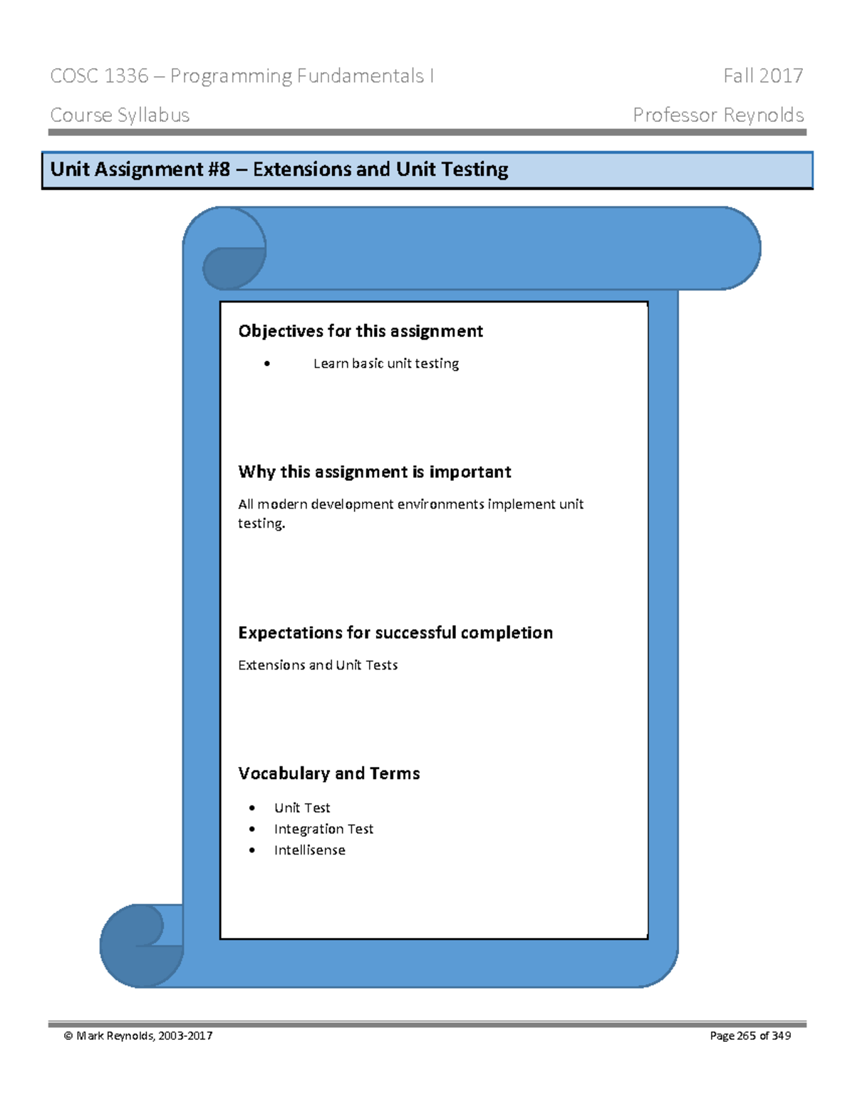 COSC 1336 Assignment 08 - Warning: TT: undefined function: 32 Course Syllabus Professor Reynolds ...