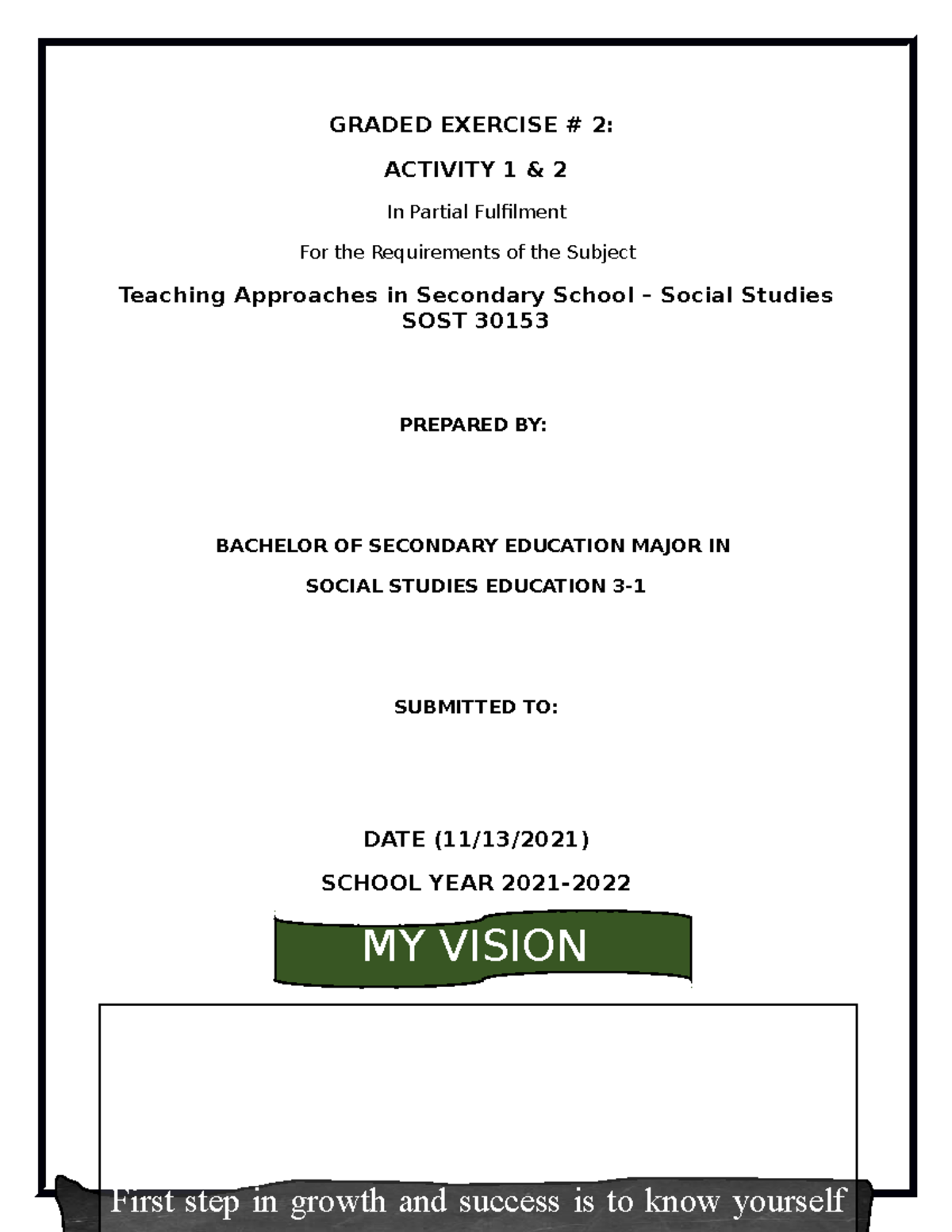 Graded Exercise 2 1 2 - Enjoy :) - GRADED EXERCISE # 2: ACTIVITY 1 & 2 ...